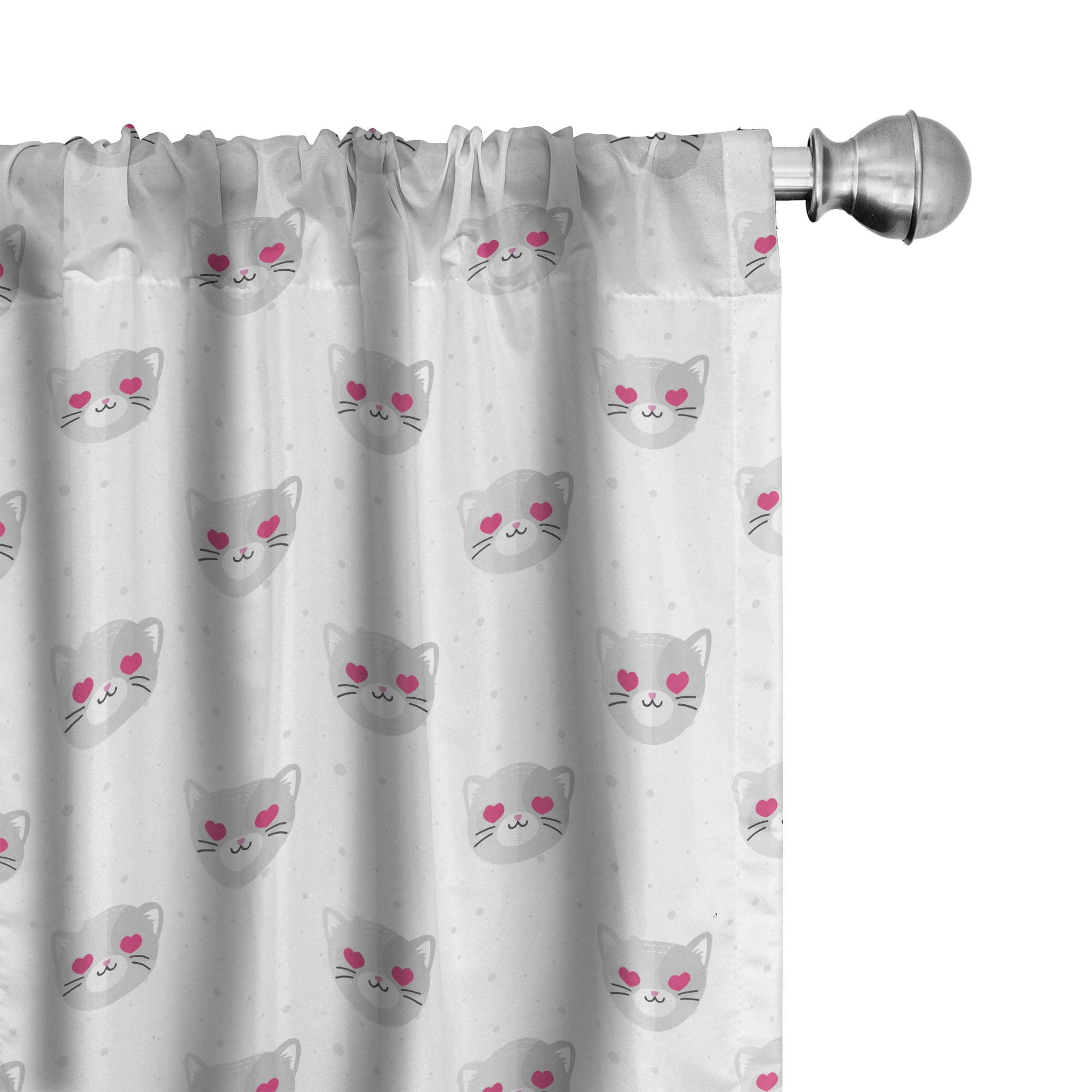 Ambesonne Cat Curtains, Kitty Faces Pink Hearts Print, Pair of 28"x84 ...