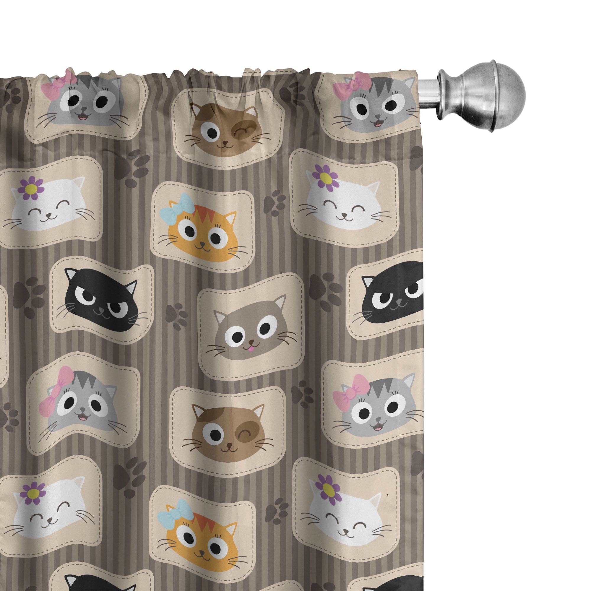 Ambesonne Cat Curtains, Patchwork Style Silly Faces, Pair of 28"x95 ...