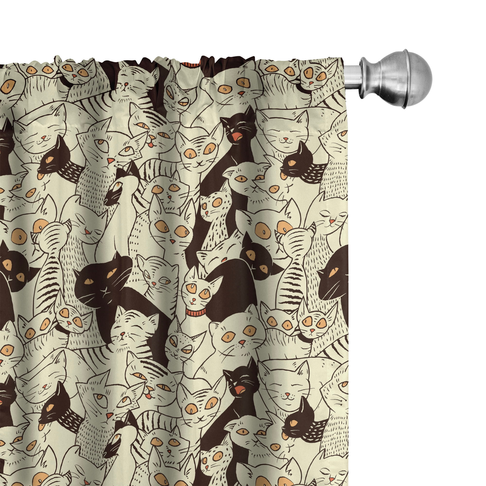 Ambesonne Cat Curtains, Sketch Style Kitten Design, Pair of 28"x63 ...