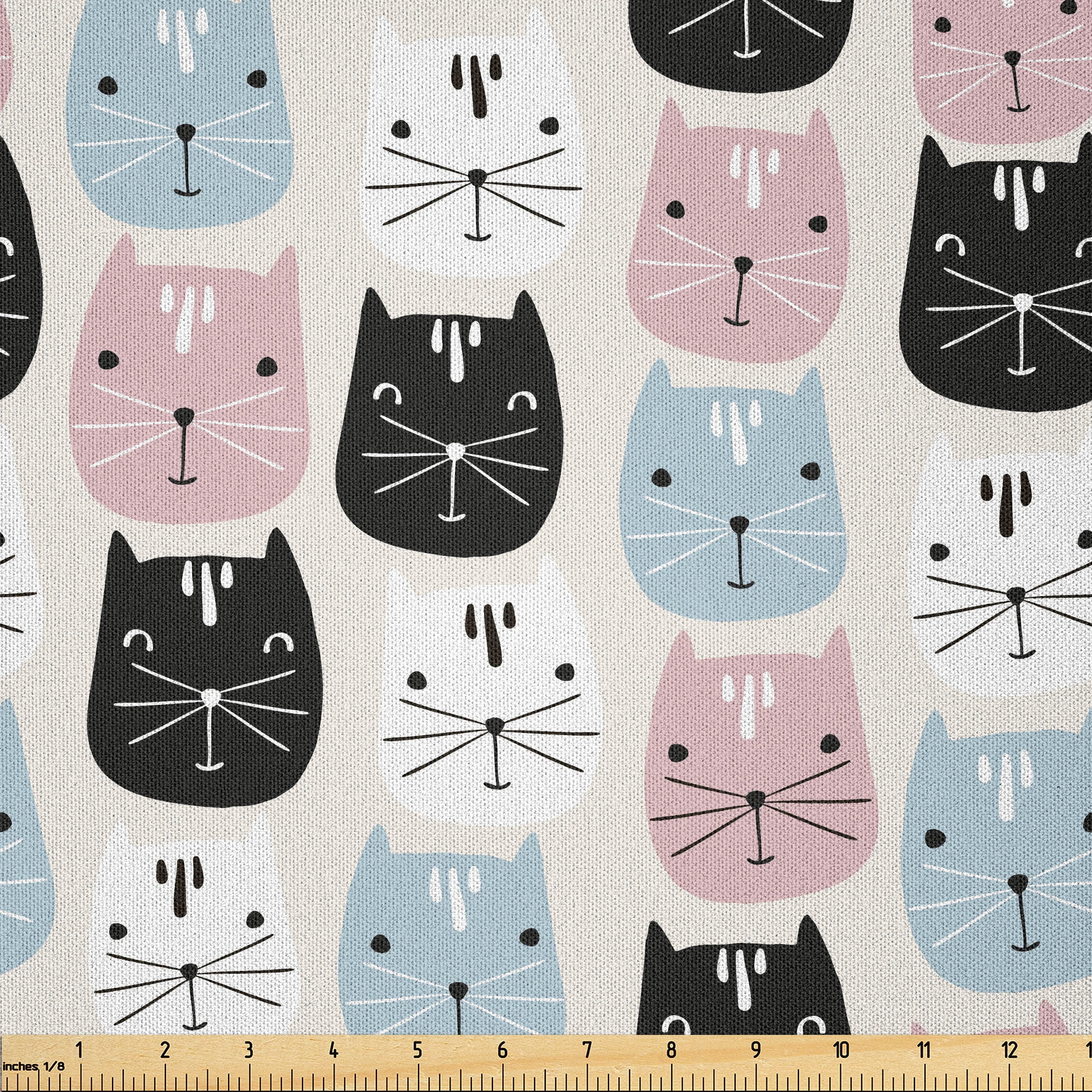 Ambesonne Cat Fabric by the Yard Microfiber, Doodle Style Kittens ...