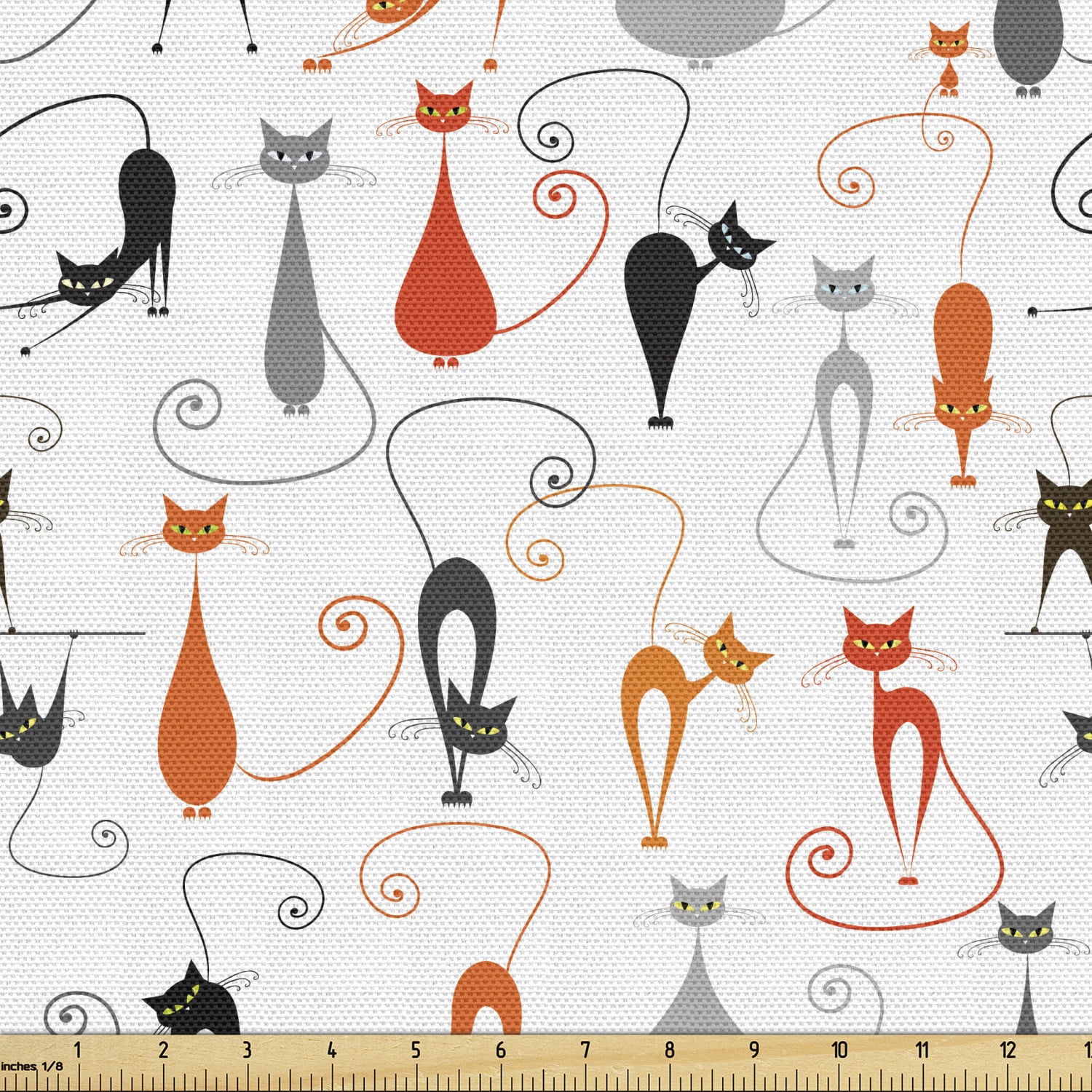 Ambesonne Cat Fabric by the Yard Upholstery, Colorful Design Kitten ...