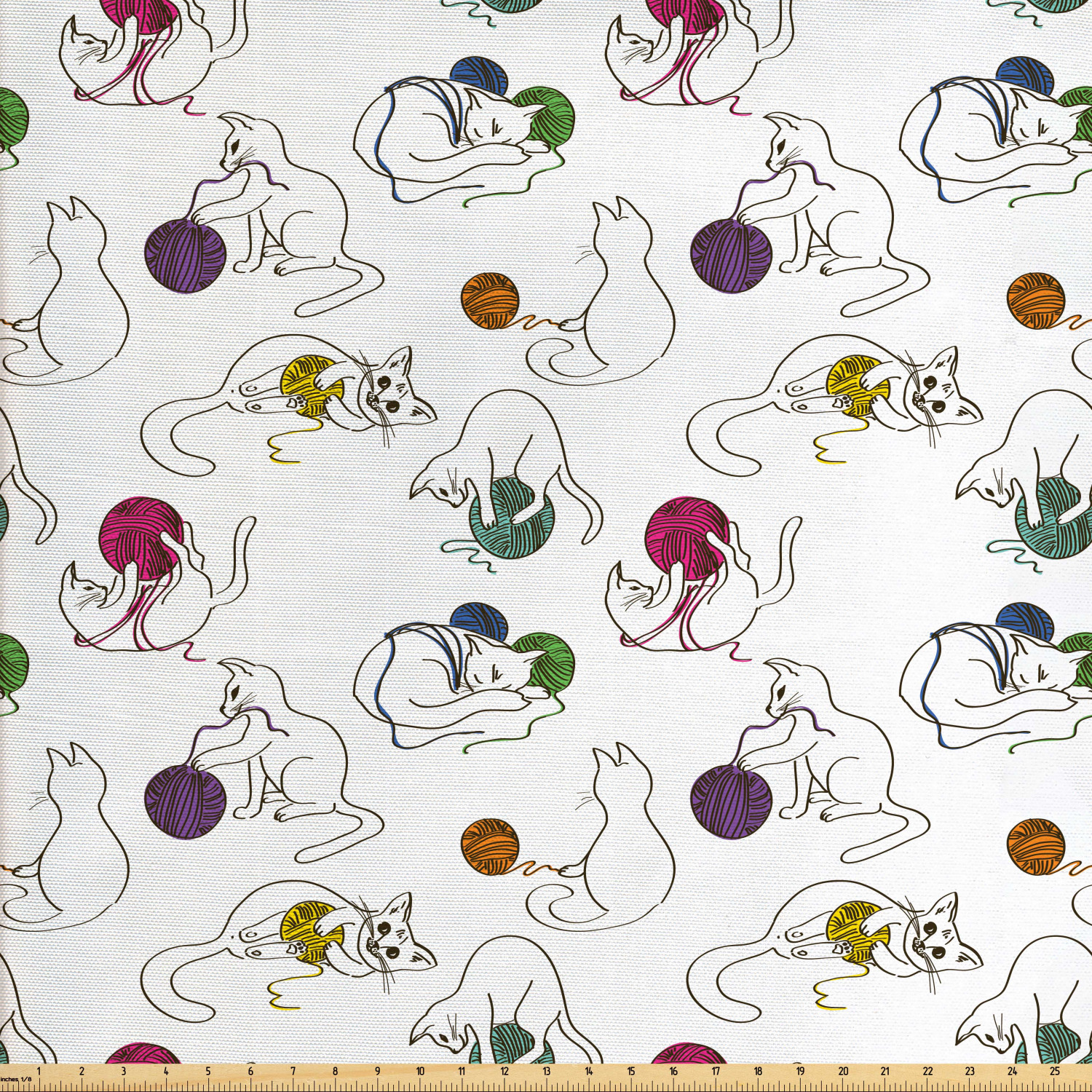 Ambesonne Cat Fabric by the Yard Upholstery, Colorful Yarn Balls Pets ...