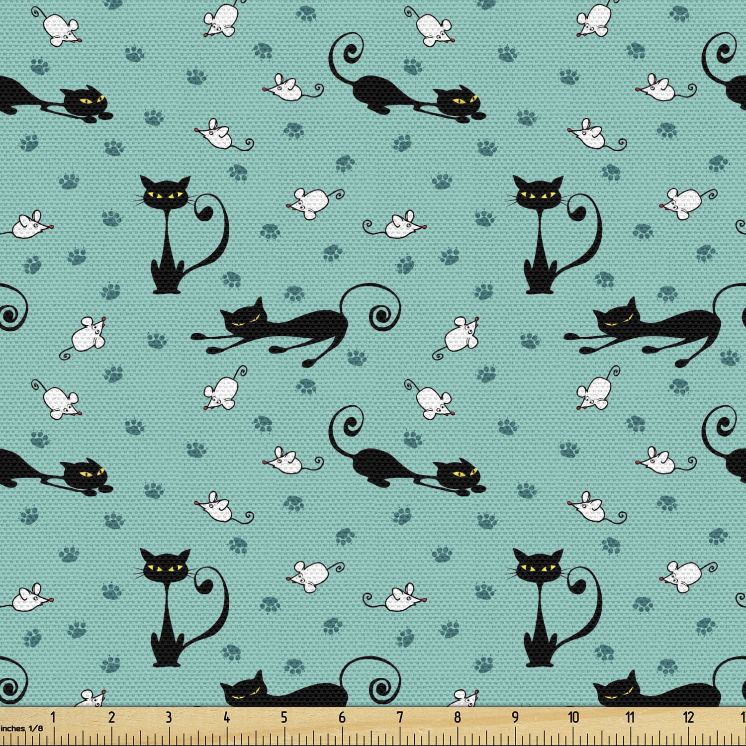 Ambesonne Cat Fabric by the Yard Upholstery, Mice Paw Prints Fun ...