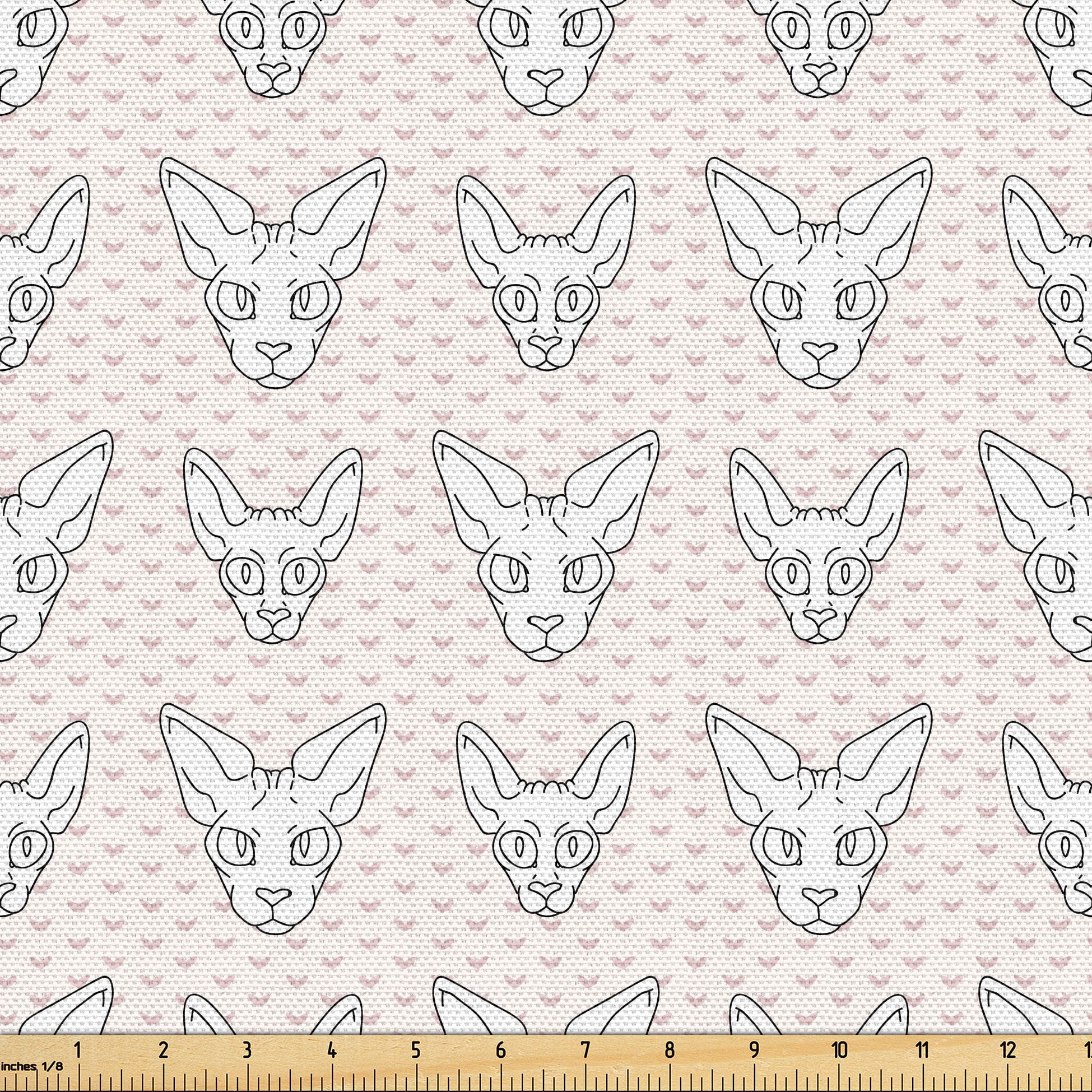 Ambesonne Cat Fabric by the Yard Upholstery, Sphynx Animal Faces Hand ...