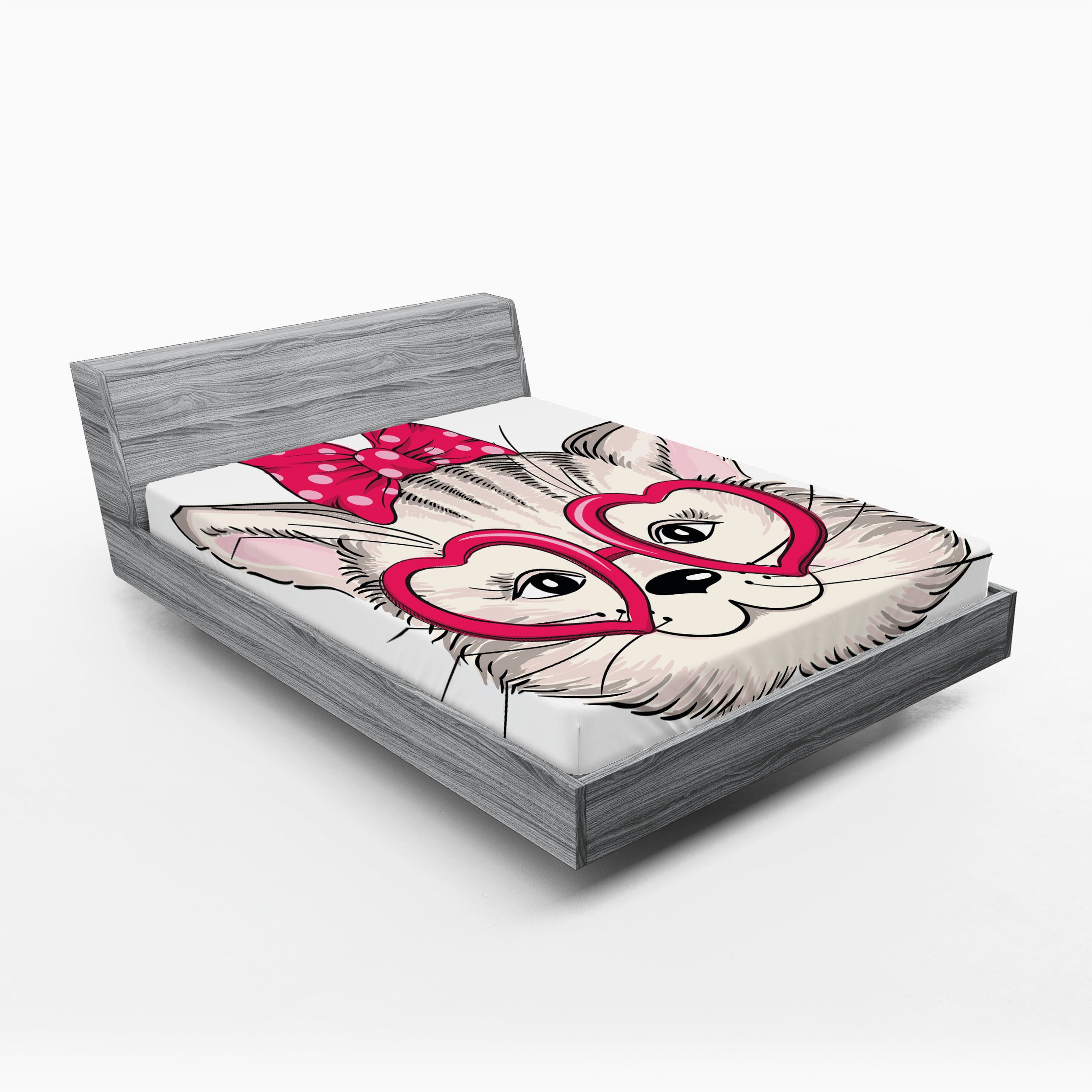 Ambesonne Cat Fitted Sheet, Heart Shape Glasses Bow, Full Size, Magenta ...
