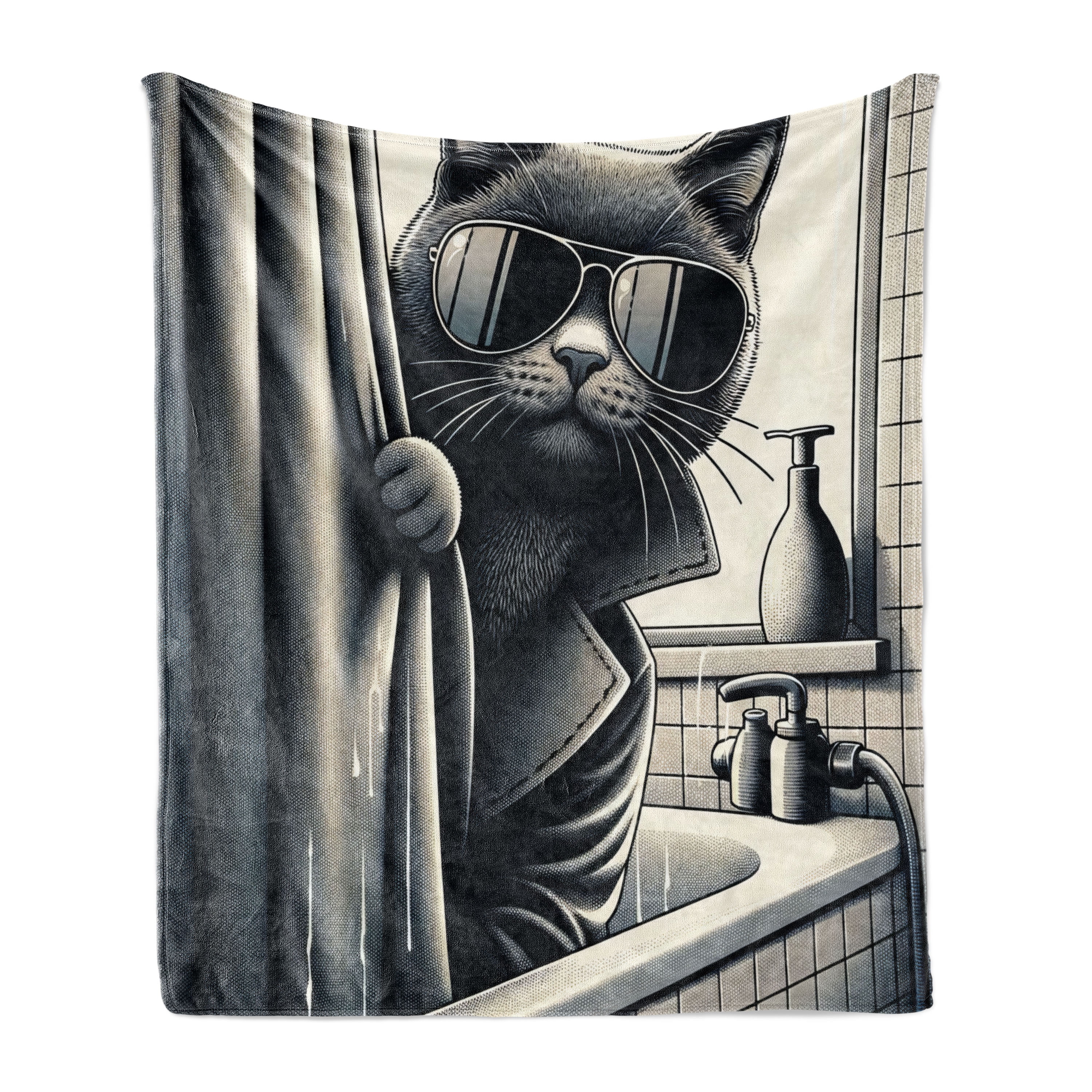 Ambesonne Cat Fleece Throw Blanket Cool Detective Kitty Monochrome 50 ...