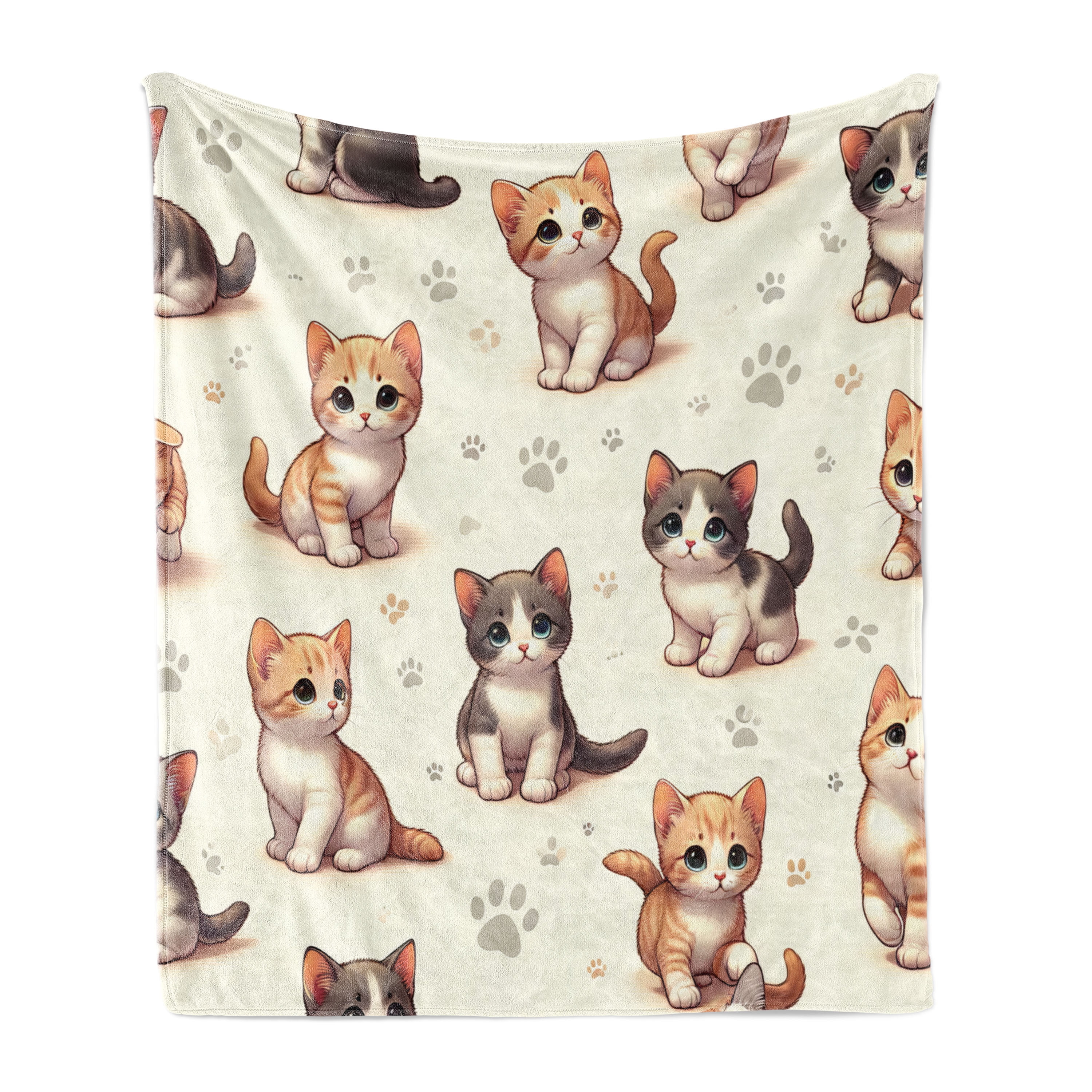 Ambesonne Cat Fleece Throw Blanket Little Fun Kittens Cartoon Paws 50 ...