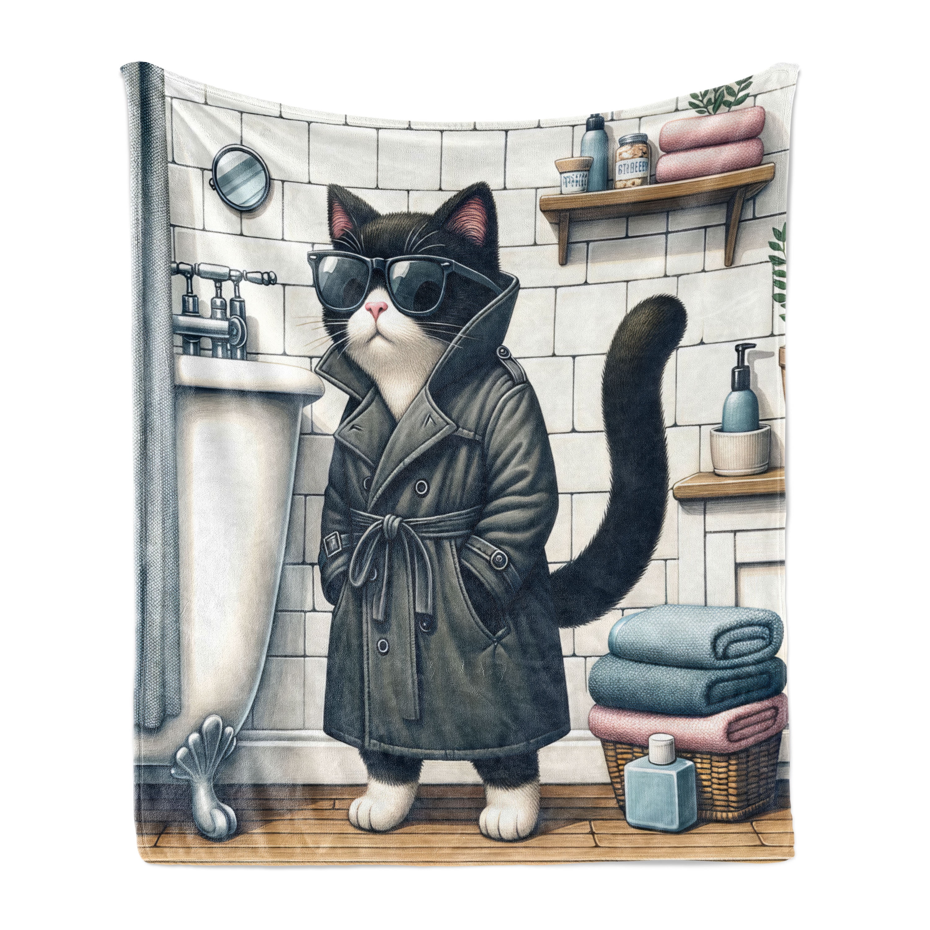 Ambesonne Cat Fleece Throw Blanket Mysterious Detective Kitty Bath 50 ...