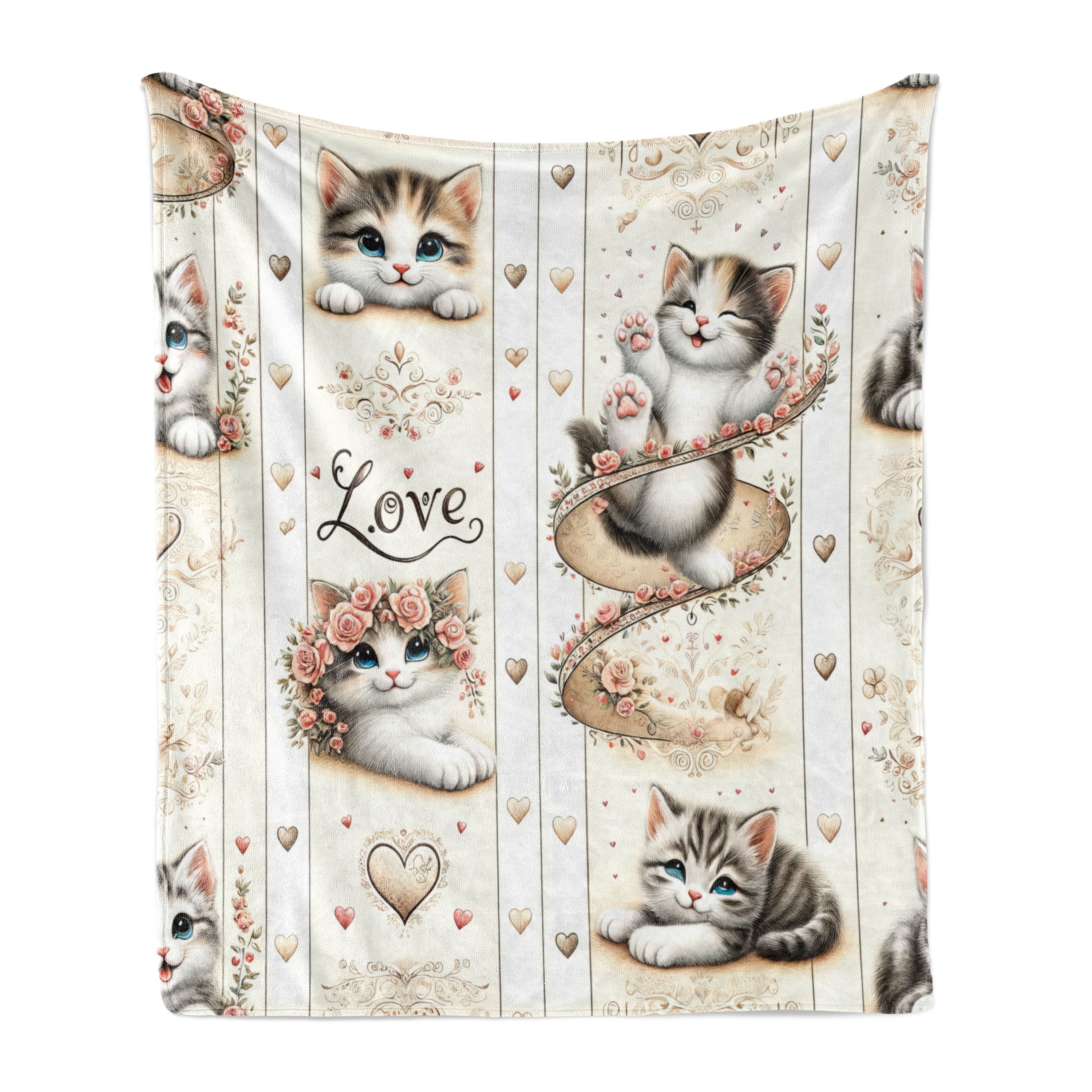 Ambesonne Cat Fleece Throw Blanket Vintage Smiling Blue Eyed Kitty 50 ...