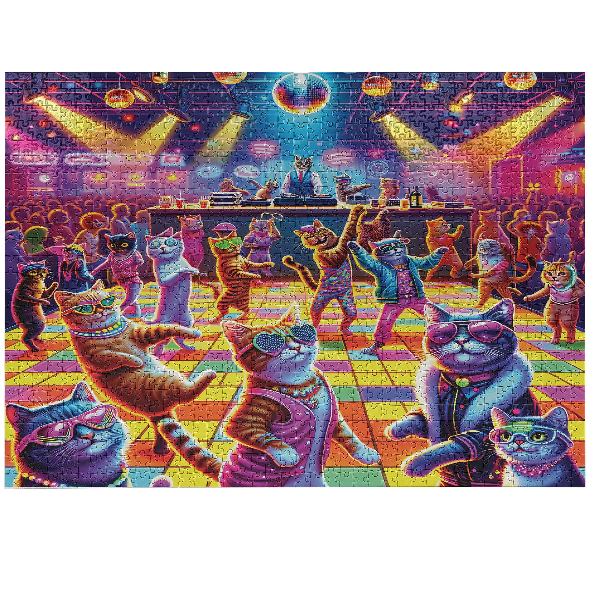 Ambesonne Cat Jigsaw Puzzle Durable Cardboard, Trippy Funny Kitty Disco ...