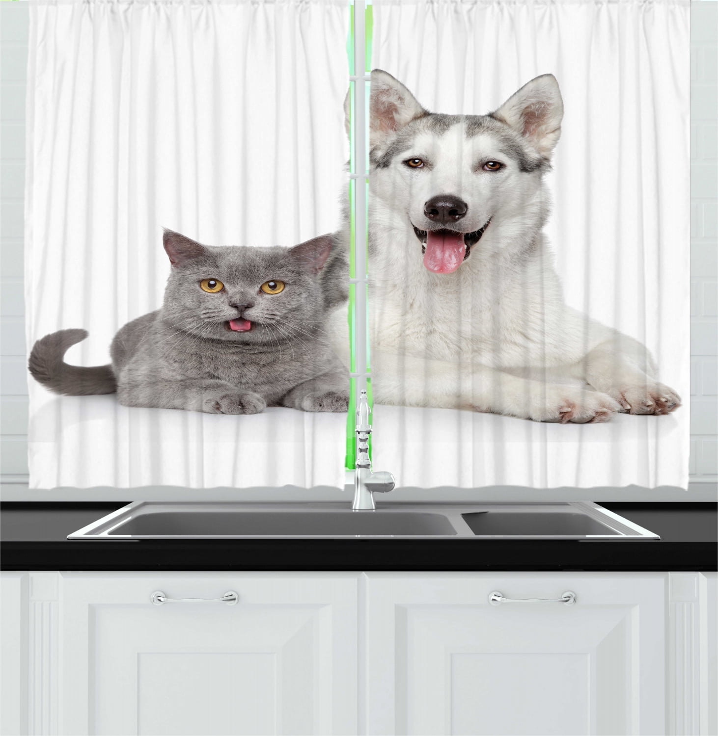 Ambesonne Cat Kitchen Curtains, Animals Pets Dogs Digital, 55"x39 ...