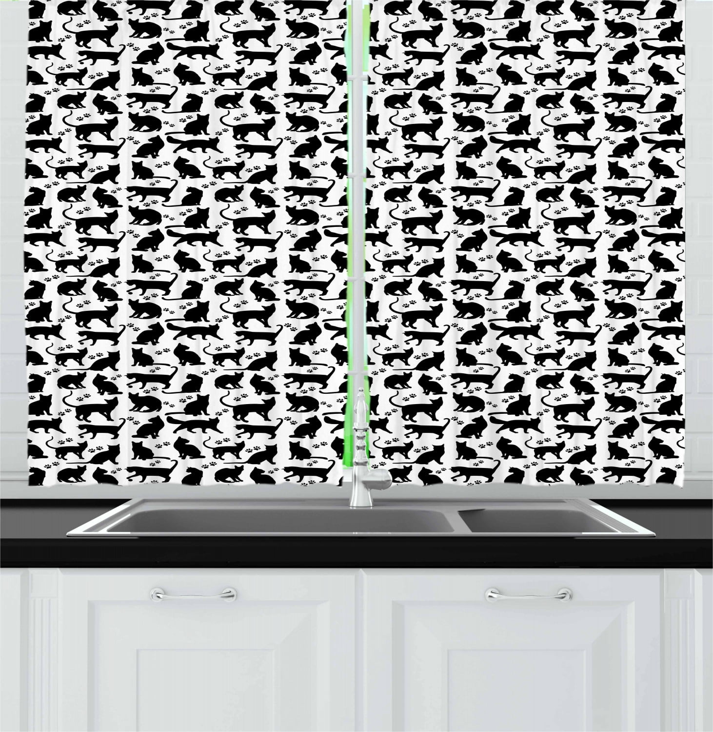 Ambesonne Cat Kitchen Curtains, Black Silhouettes Friendly, 55"x39 ...