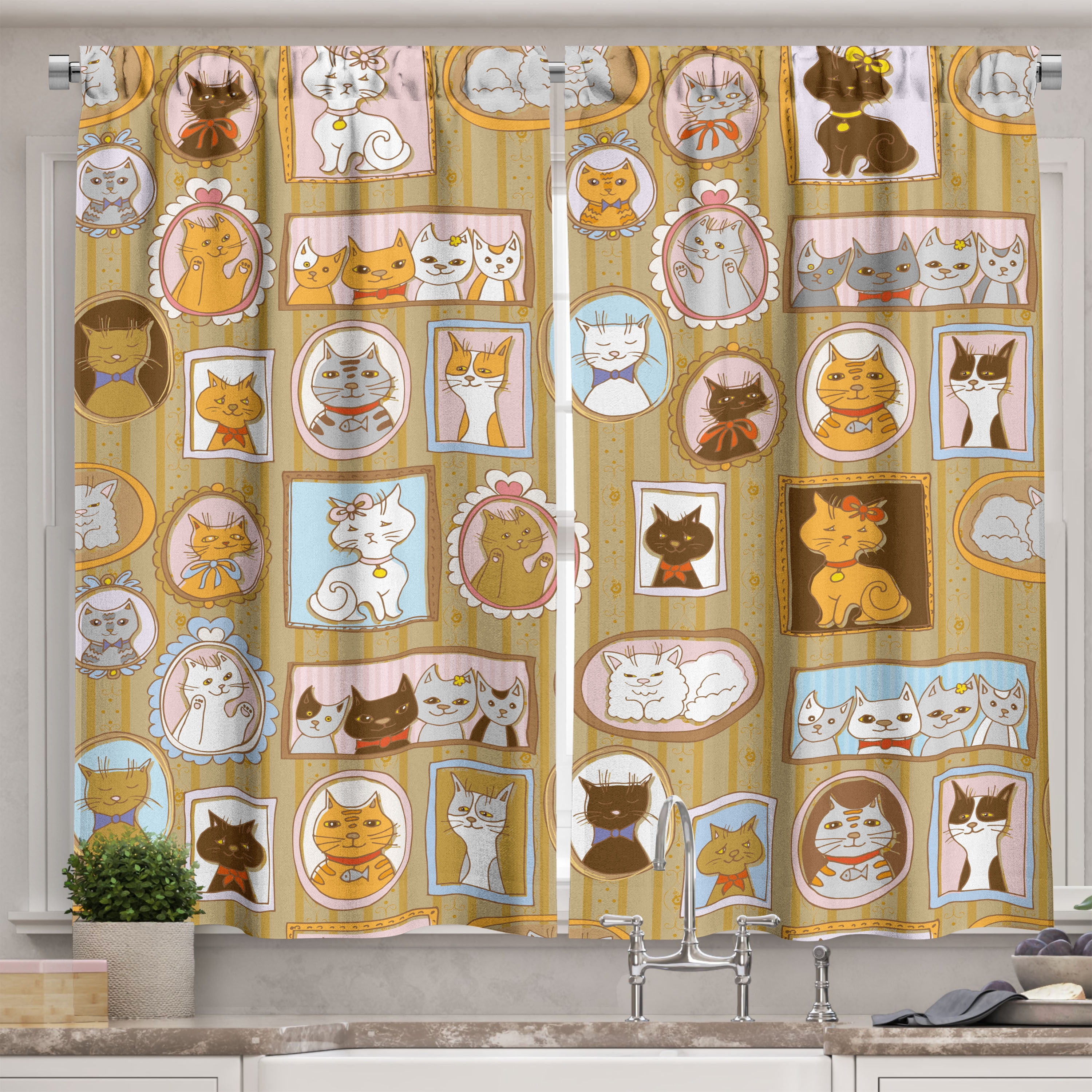 Ambesonne Cat Kitchen Curtains, Family Tree of Kitty Humor, 55"x39 ...