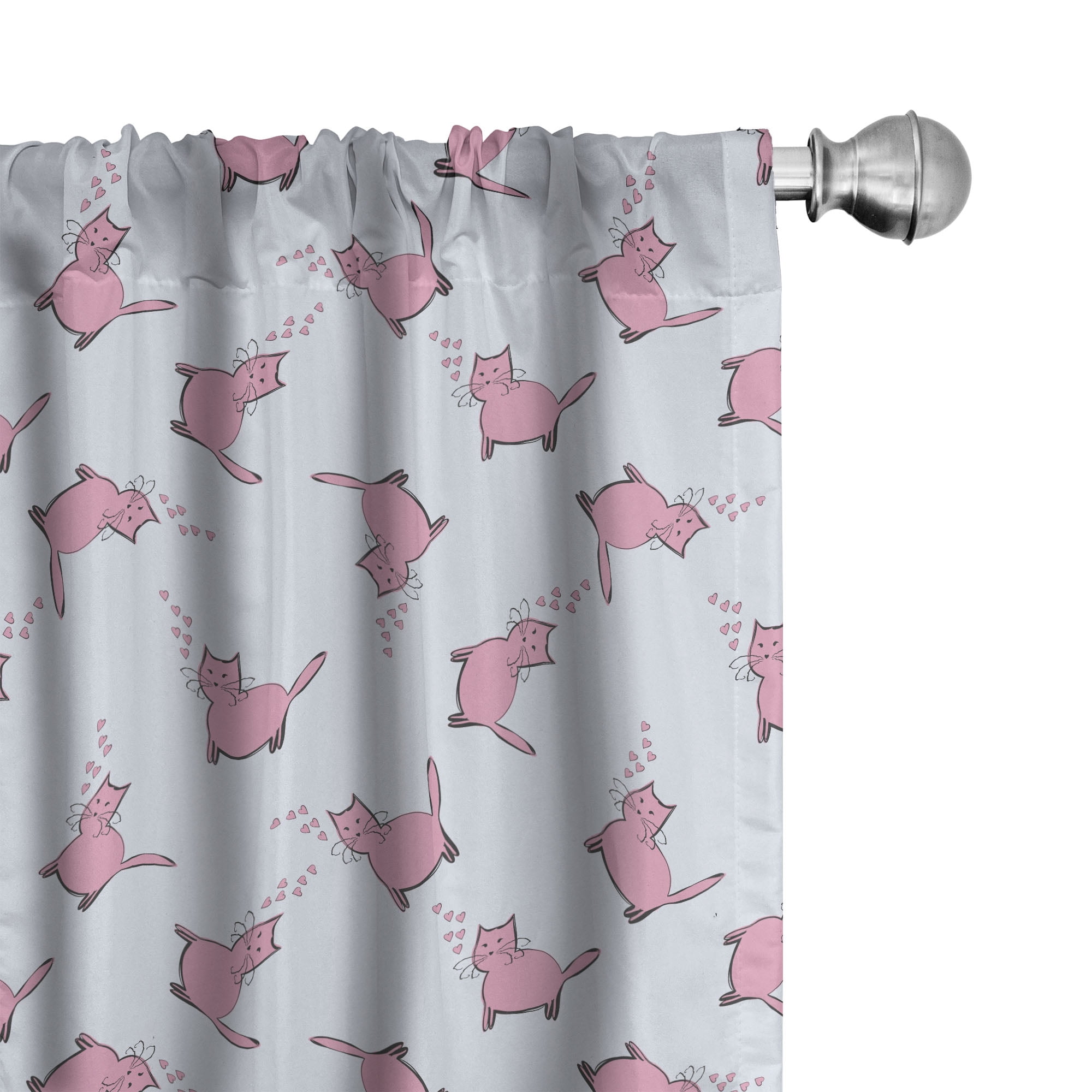 Ambesonne Cat Lover Curtains, Romantic Pink Kittens, Pair of 28"x84 ...