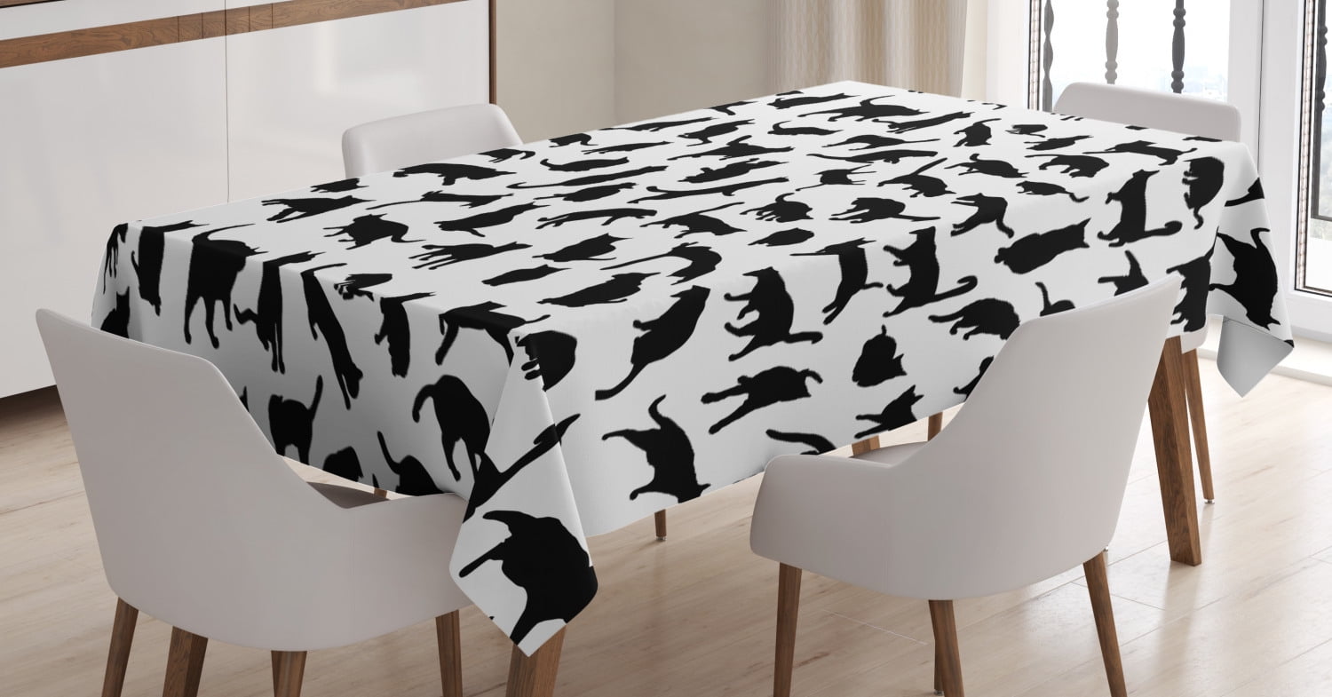 Ambesonne Cat Lover Tablecloth Rectangular Table Cover, Silhouettes in ...