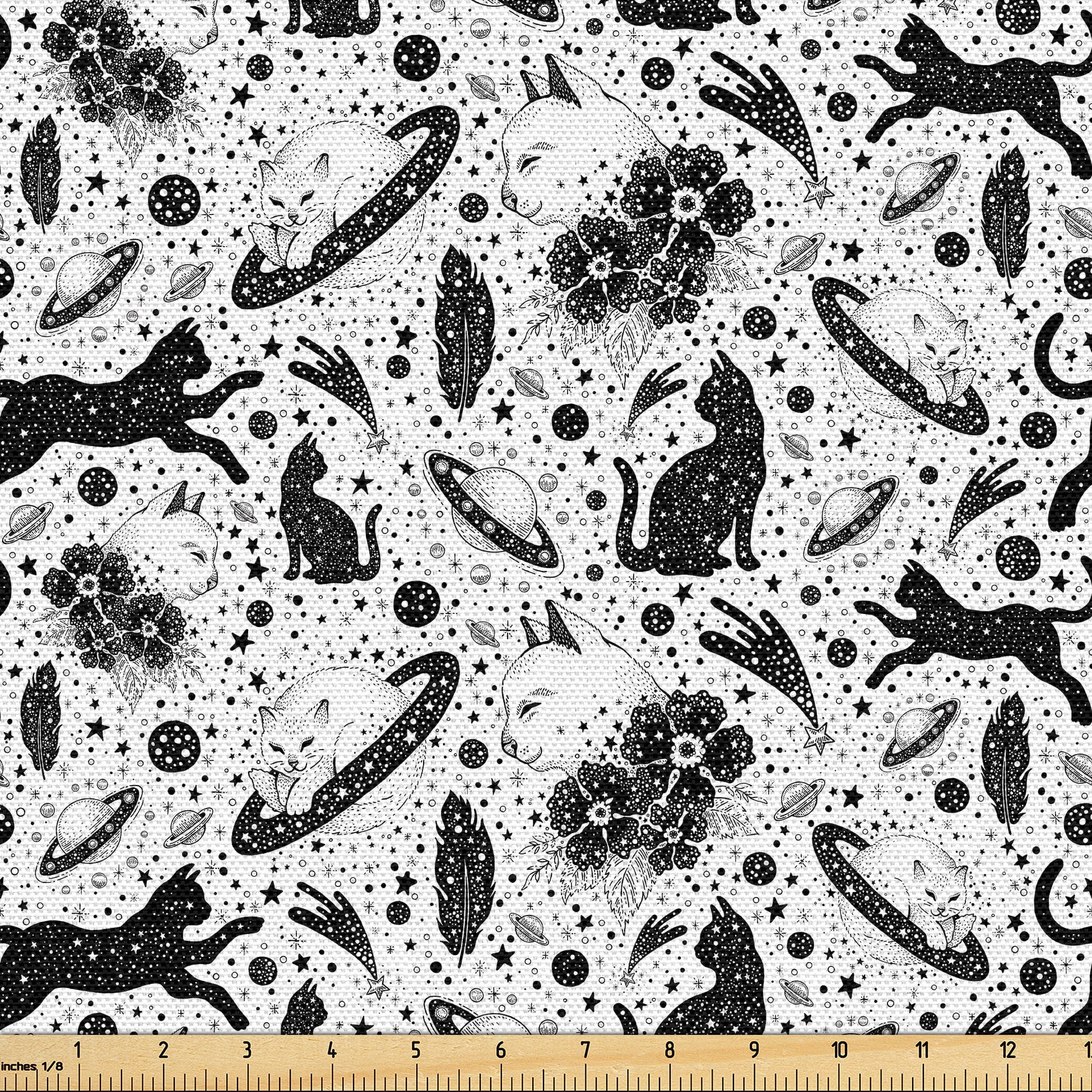 Ambesonne Cat Pattern Fabric by the Yard Upholstery, Starry Ambience ...