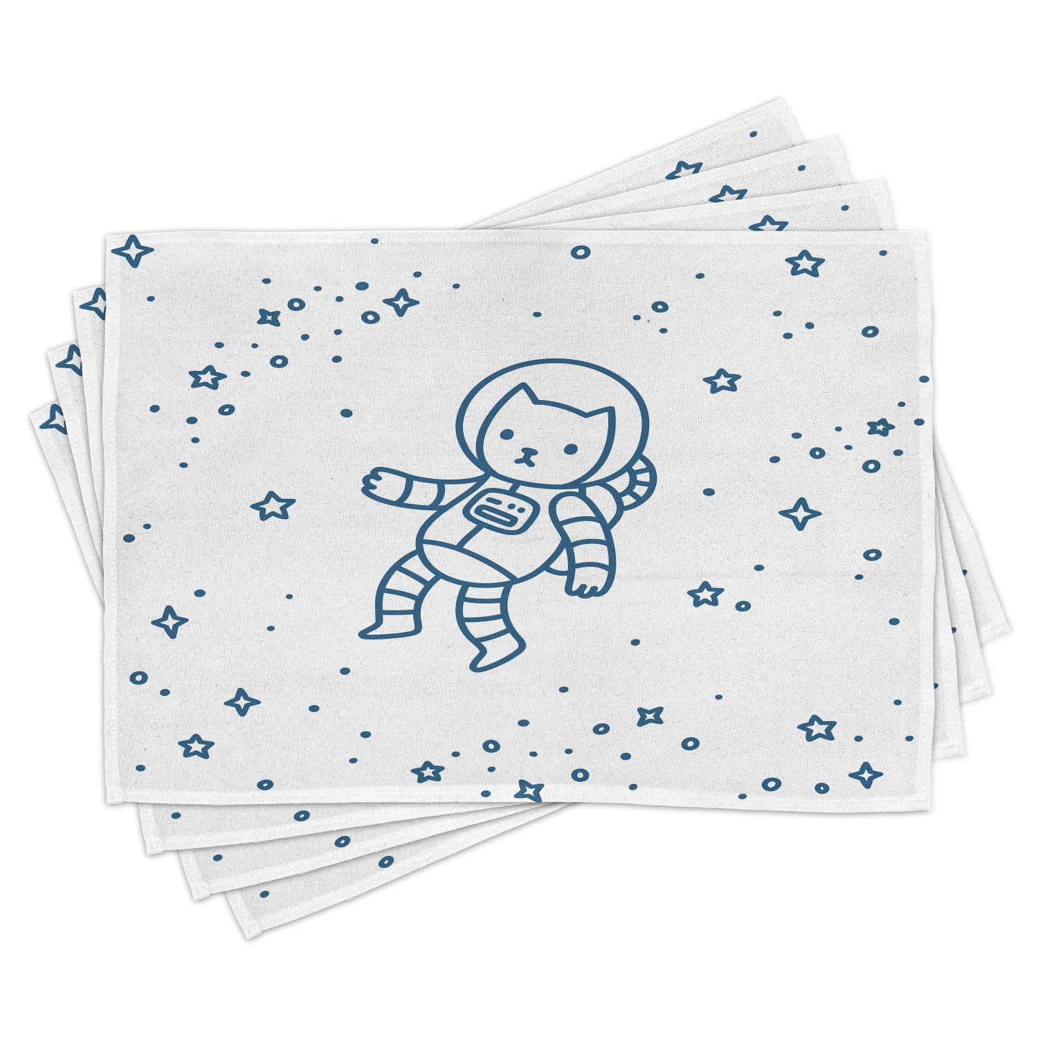 Ambesonne Cat Place Mats Set of 4, Astronaut Cat in Space, Standard ...