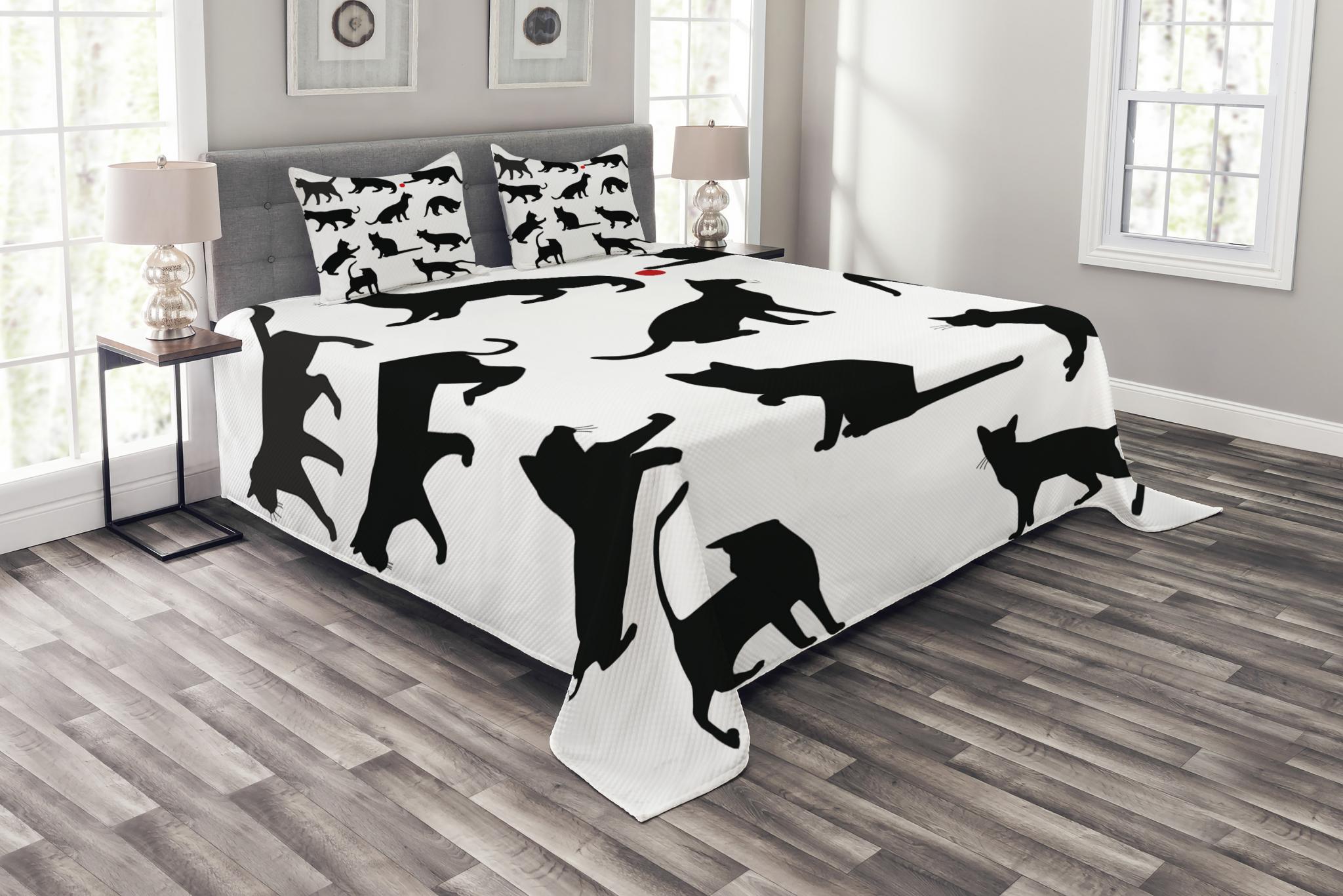 Ambesonne Cat Quilted Bedspread Set 3 Pcs, Red Ball Animal Pet Kittens ...