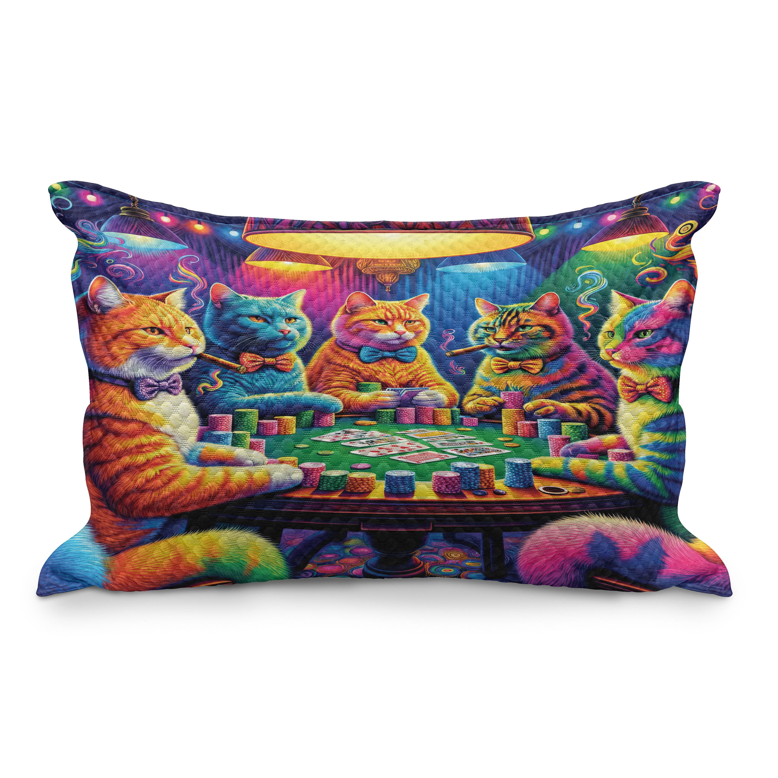 Ambesonne Cat Quilted Pillowcover, Colorful Kitties Play Poker, 36" x ...