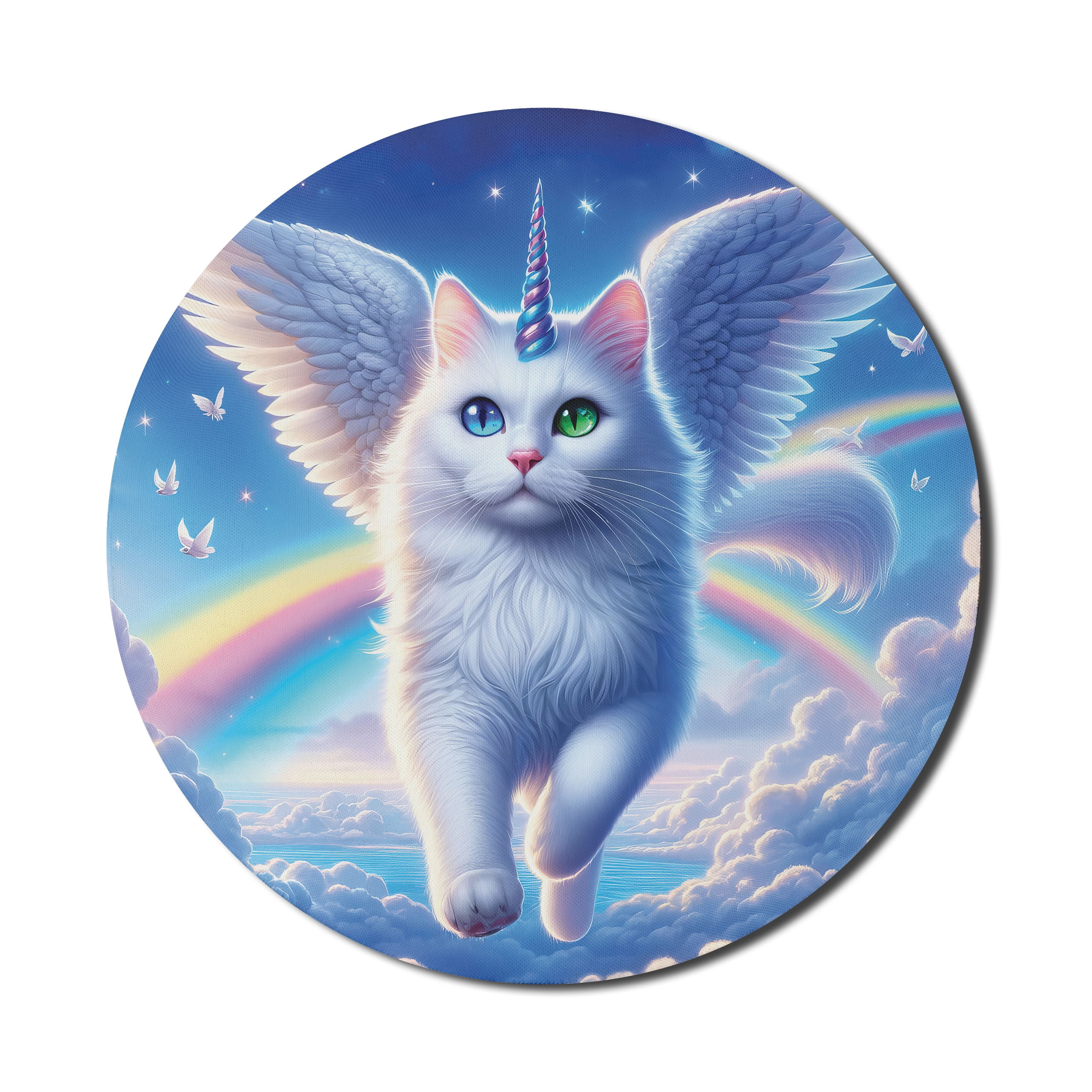 Ambesonne Cat Round Mouse Pad for Computers, Pegasus Kitty Flies Clouds ...