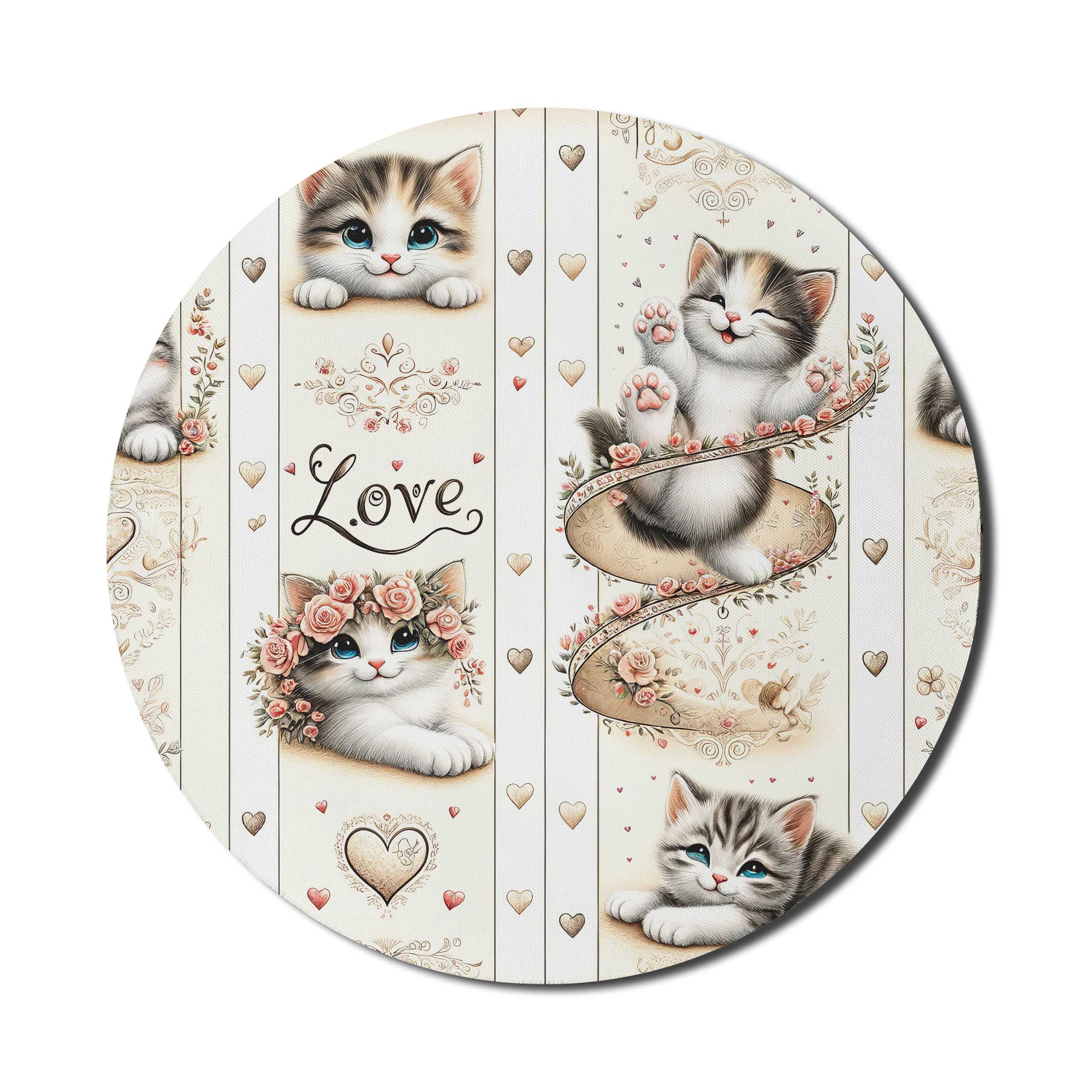 Ambesonne Cat Round Mouse Pad for Computers, Vintage Smiling Blue Eyed ...