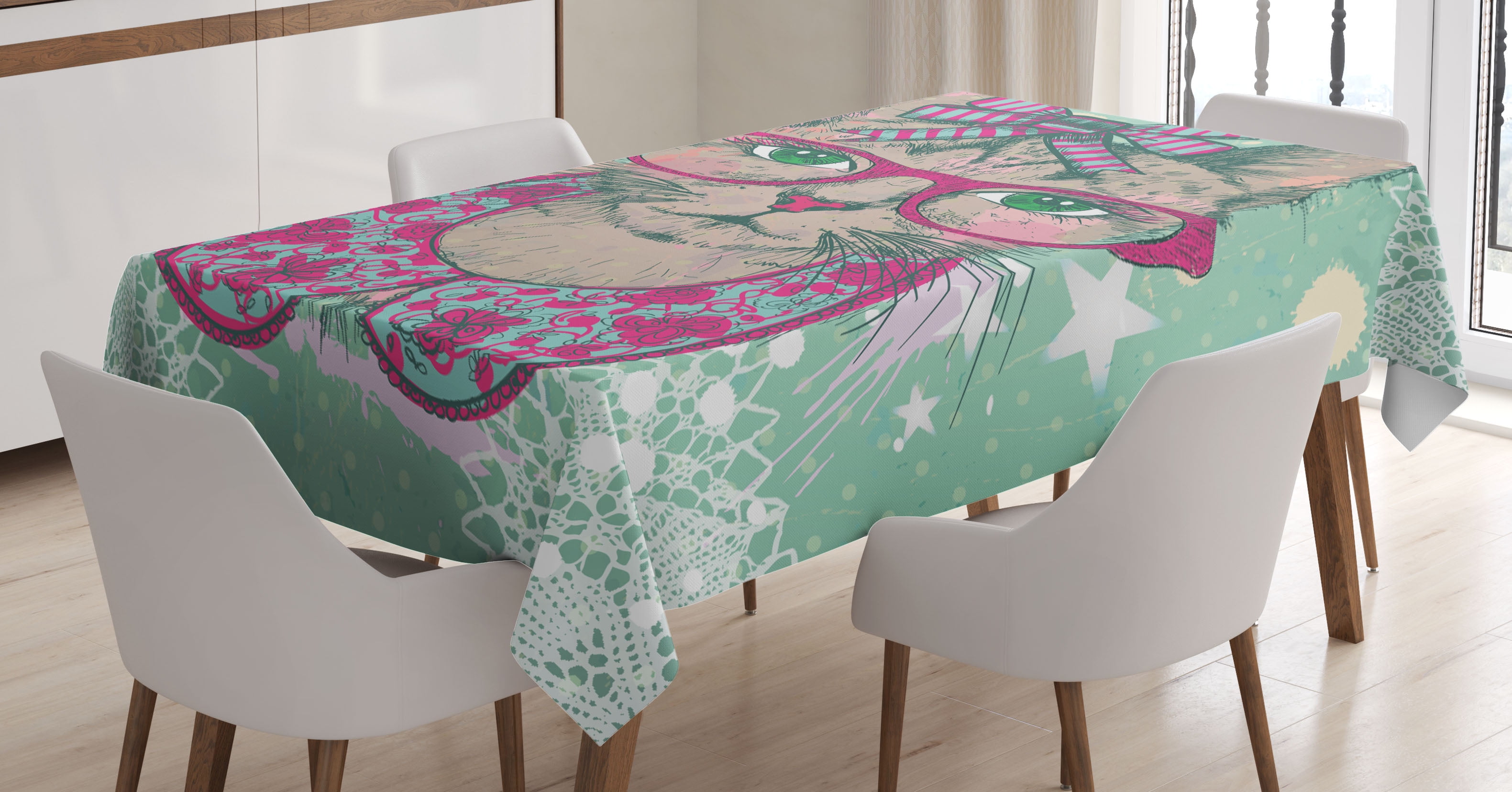 Ambesonne Cat Tablecloth Rectangular Table Cover, Animal Fashion ...