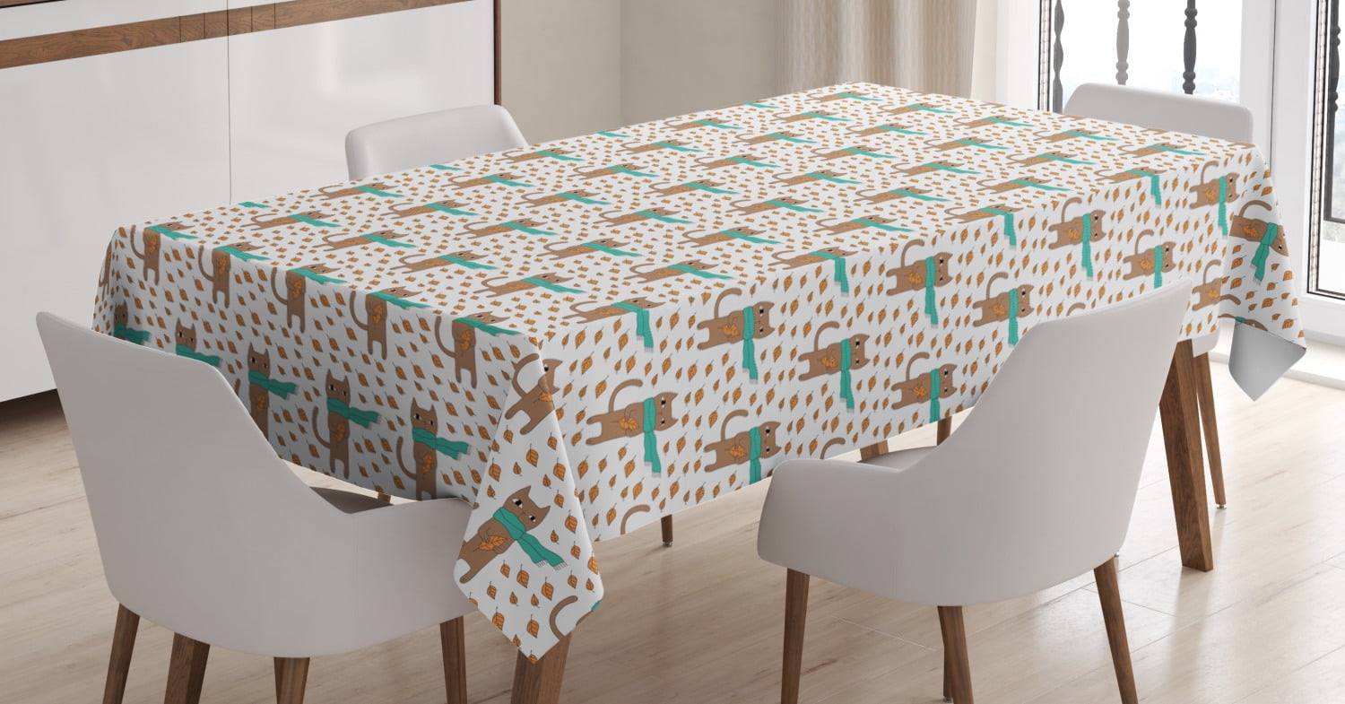 Ambesonne Cat Tablecloth Rectangular Table Cover, Cat in Scarf with ...