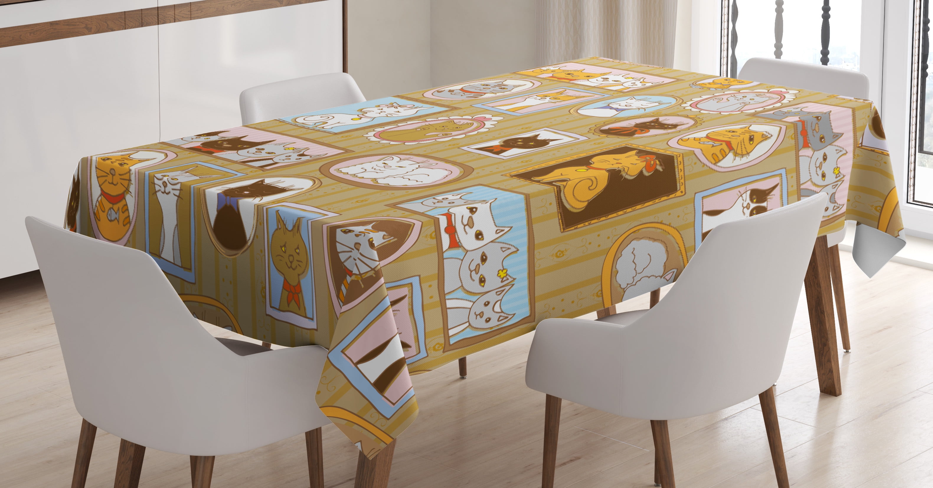Ambesonne Cat Tablecloth Rectangular Table Cover, Family Tree of Kitty ...
