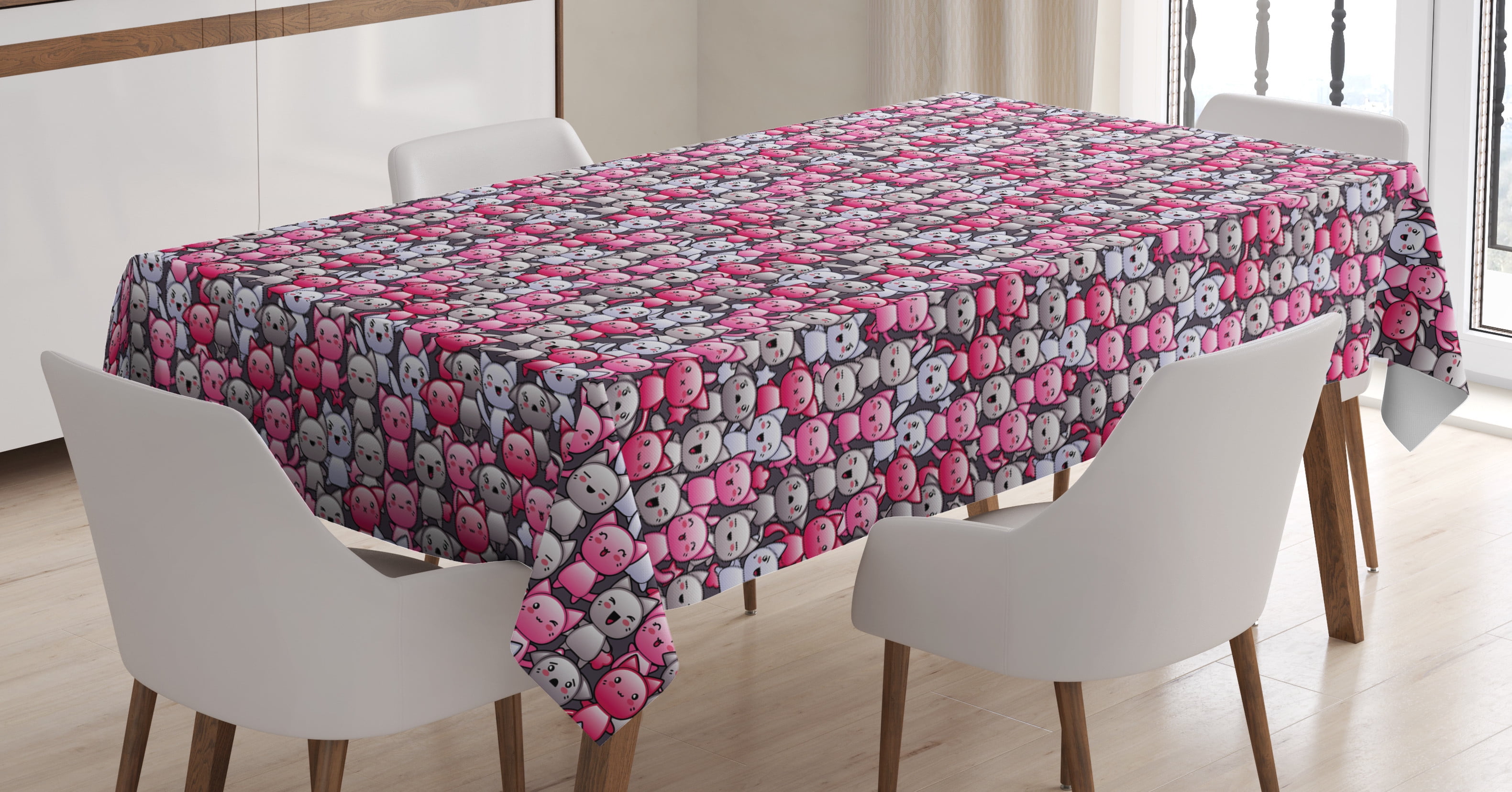 Ambesonne Cat Tablecloth Rectangular Table Cover, Kawaii Doodle Humor ...