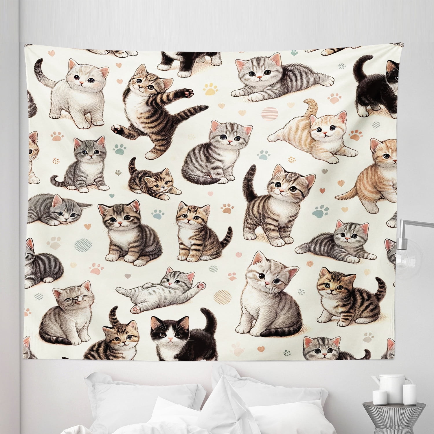 Ambesonne Cat Tapestry King Size, Little Kittens Playful Poses, 104"x88 ...