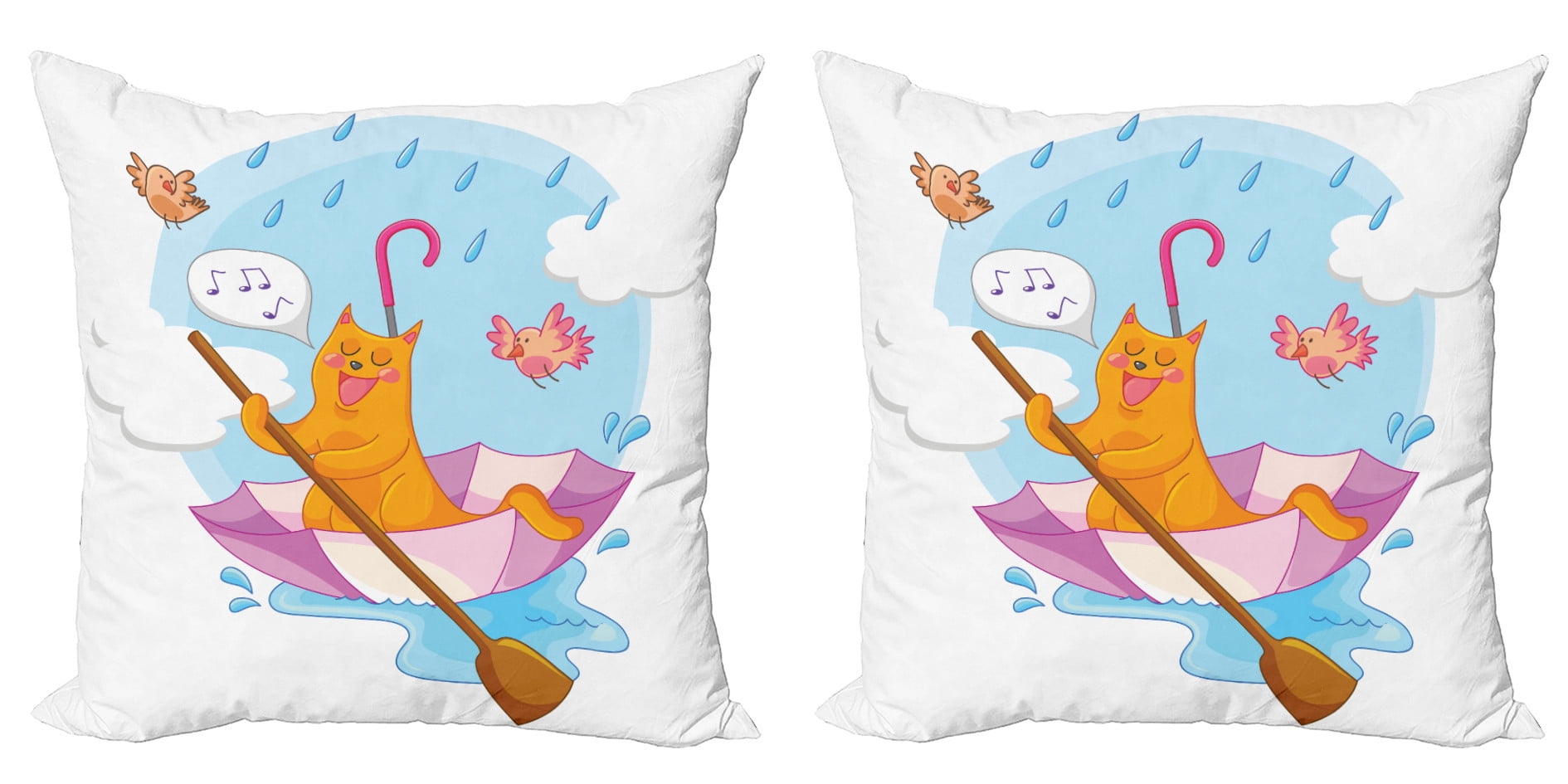 Ambesonne Cat Throw Pillow Cover 2 Pack, Cartoon Animal Birds, 20 ...