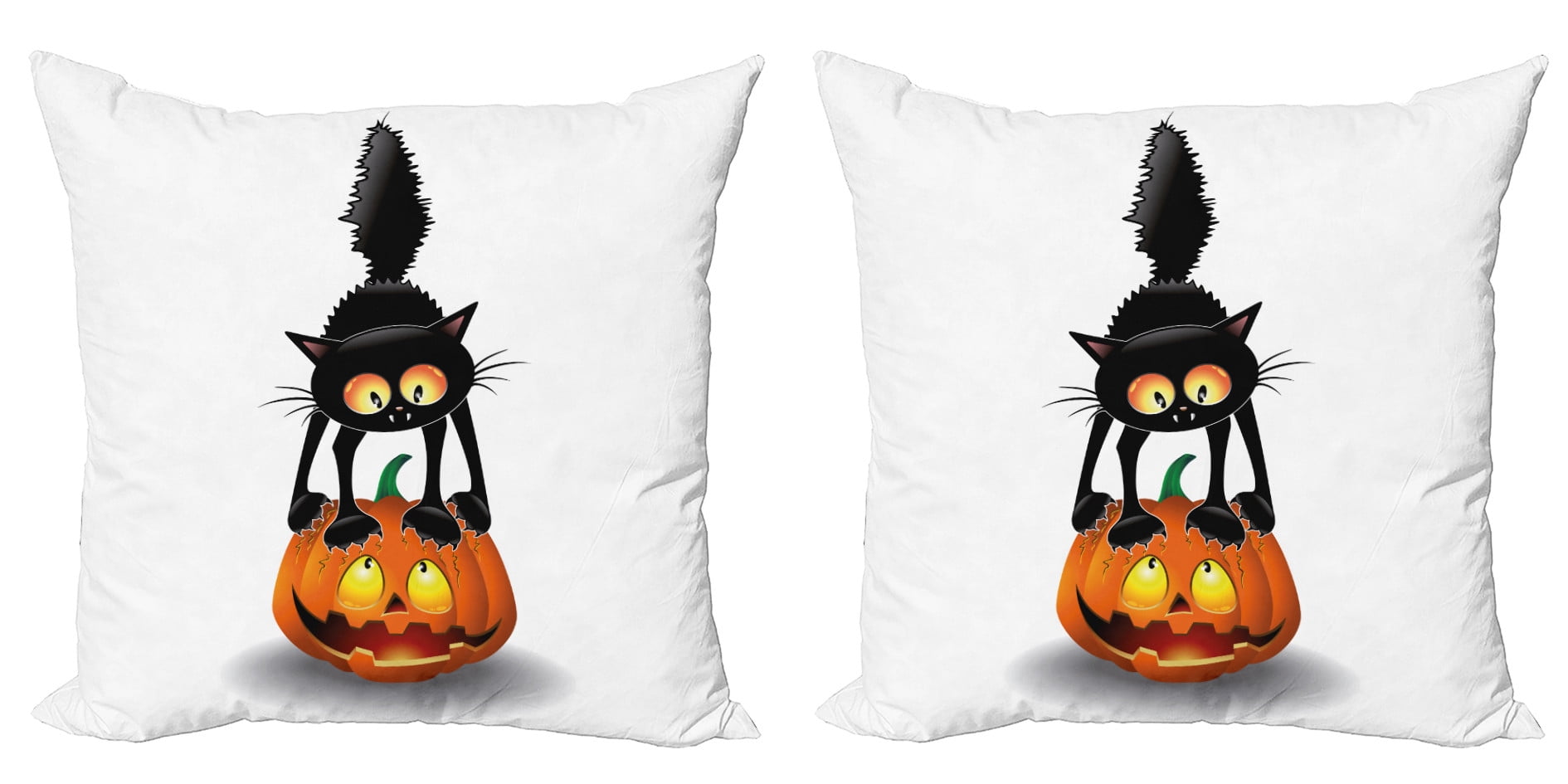 Ambesonne Cat Throw Pillow Cover 2 Pack, Cartoon Animal on Pumpkin, 18 ...