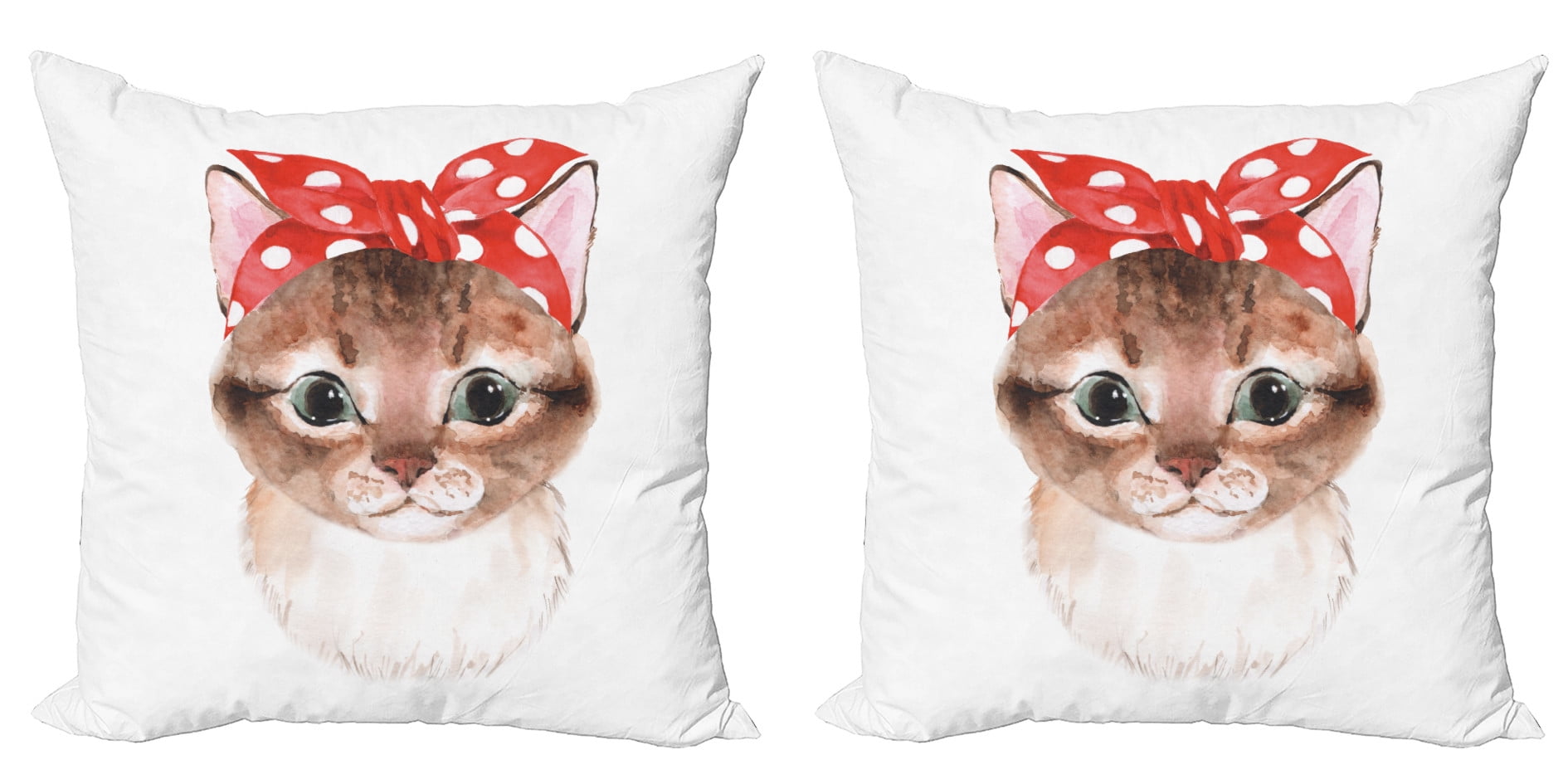 Ambesonne Cat Throw Pillow Cover 2 Pack, Kitten in a Dotted Bandana Art ...