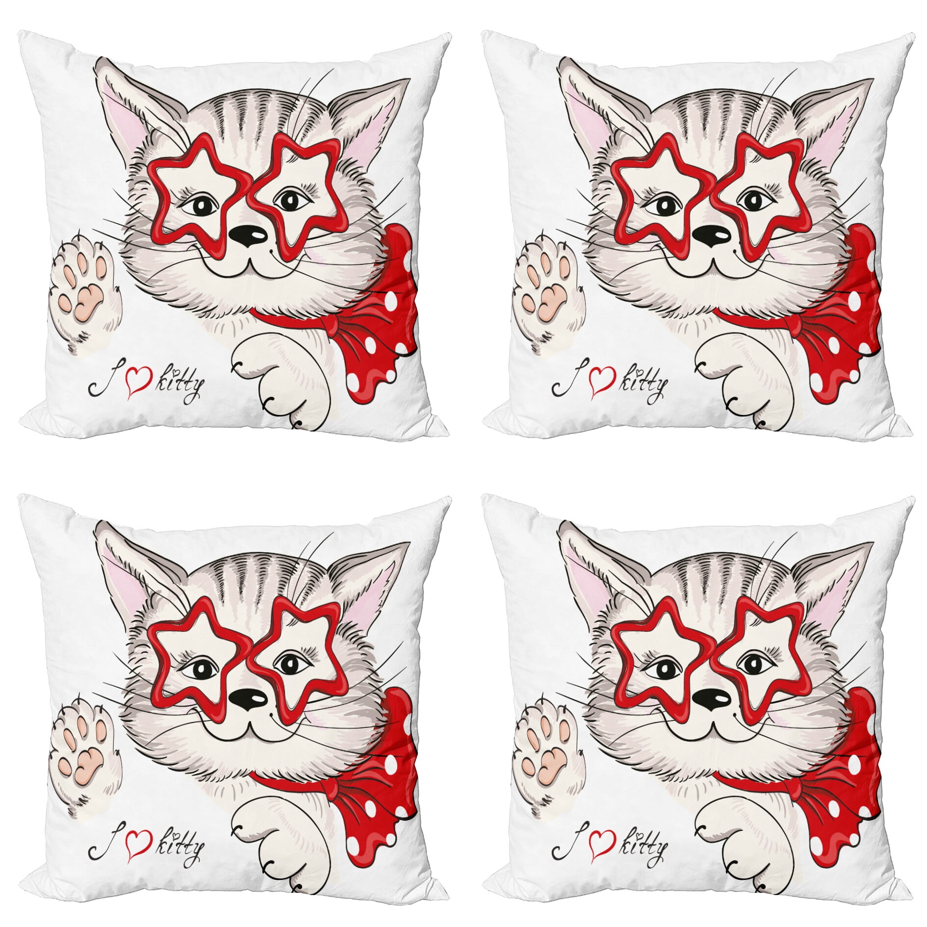 Ambesonne Cat Throw Pillow Cover 4 Pack, Cat Star Glasses Funny, 16 ...