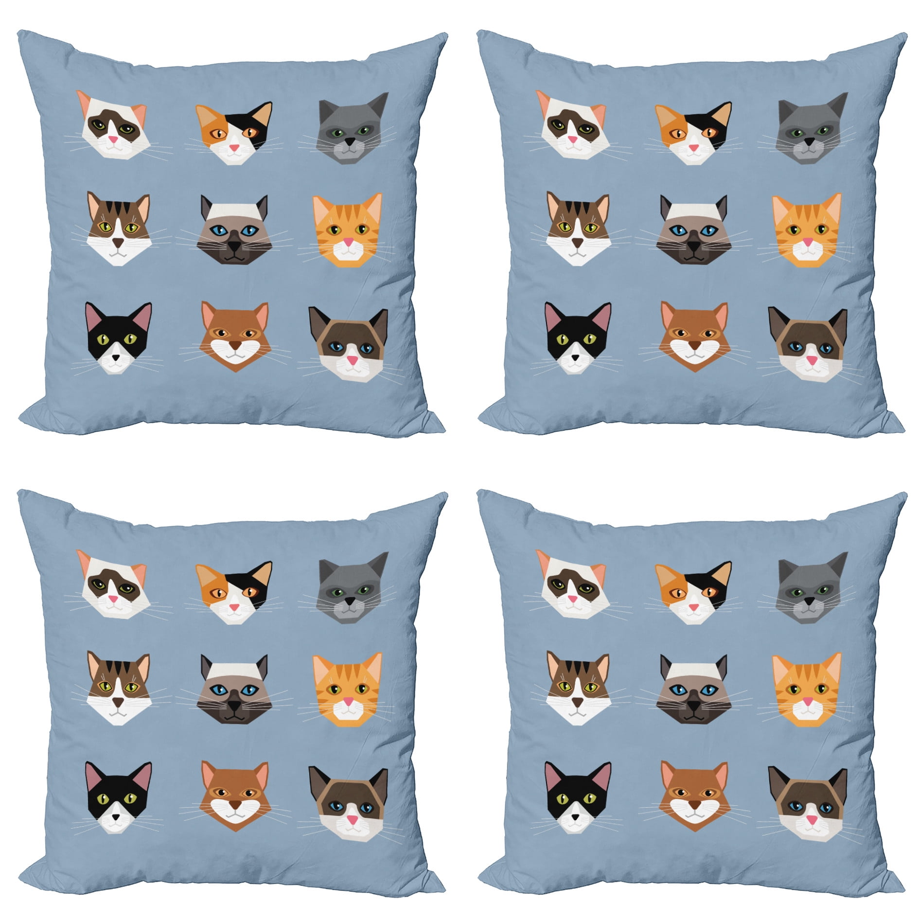Ambesonne Cat Throw Pillow Cover 4 Pack, Contemporary Portraits Set, 20 ...