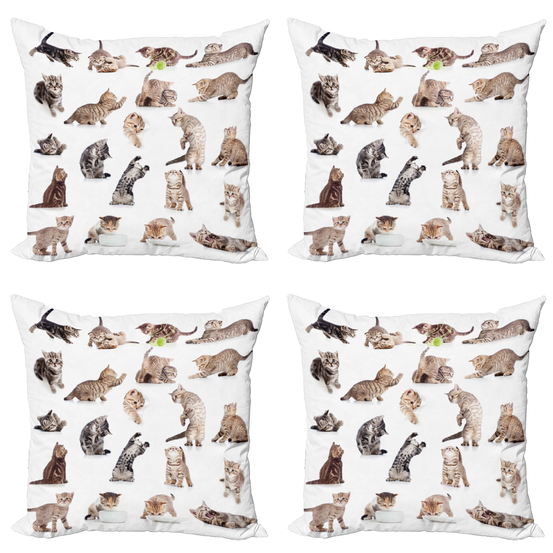 Ambesonne Cat Throw Pillow Cover 4 Pack, Funny Playful Cats Image, 20 ...