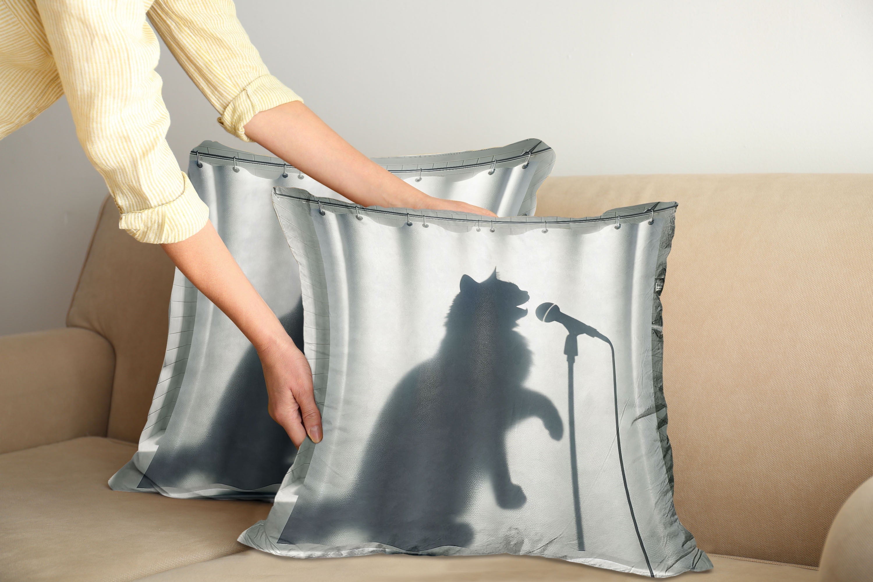 Ambesonne Cat Throw Pillow Cover Pack of 2, Bath Shadow of a Singing ...