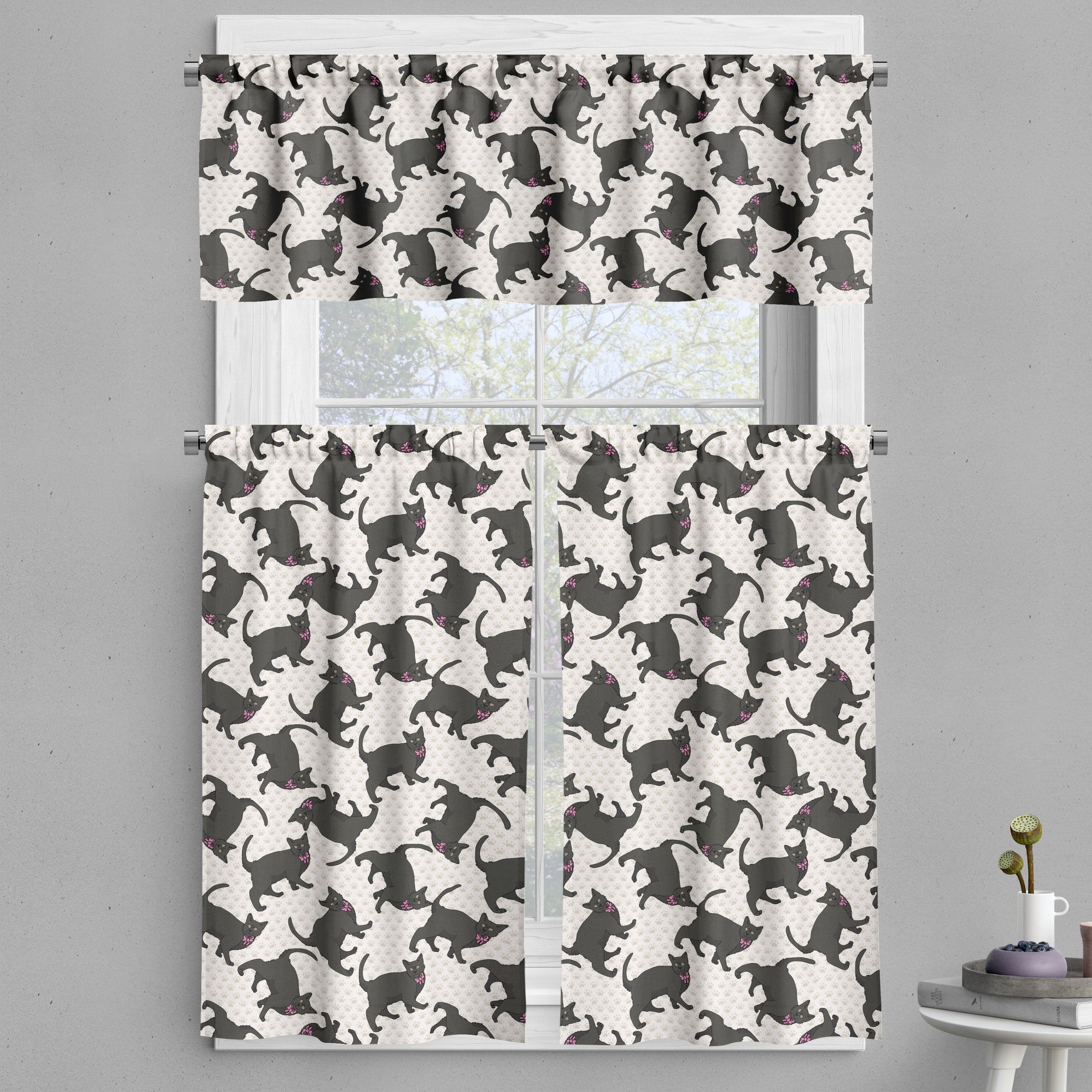 Ambesonne Cat Valance & Curtain, Bombay Animals Paws Pattern Art, 55 ...
