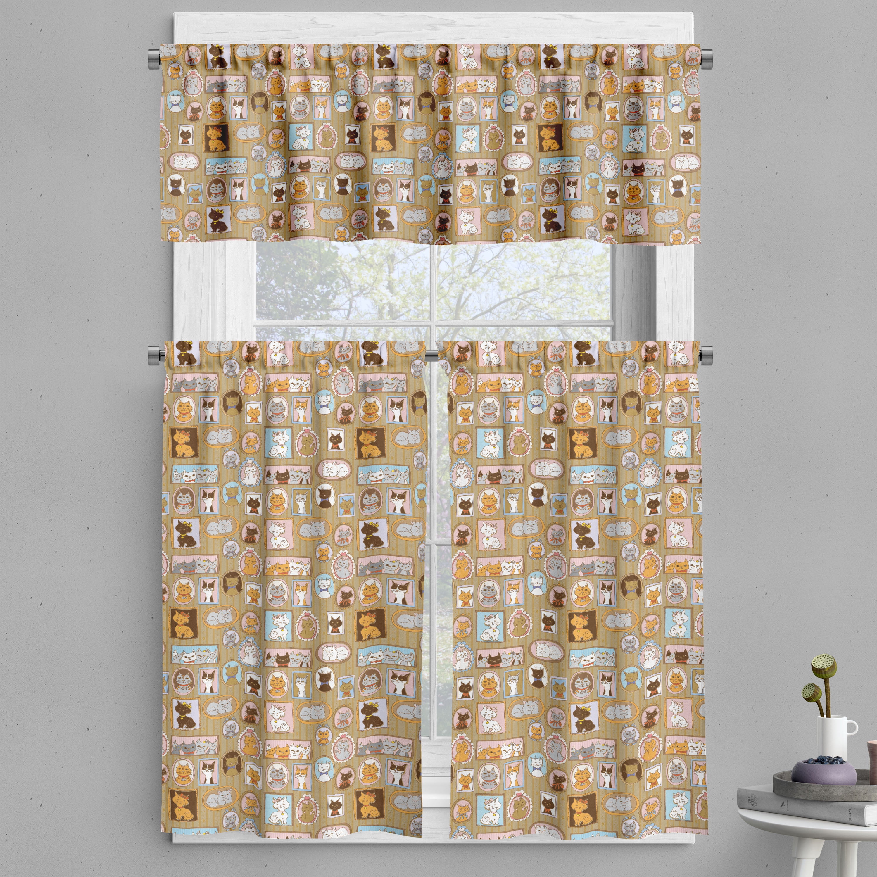 Ambesonne Cat Valance & Curtain, Family Tree of Kitty Humor, 55"x24 ...
