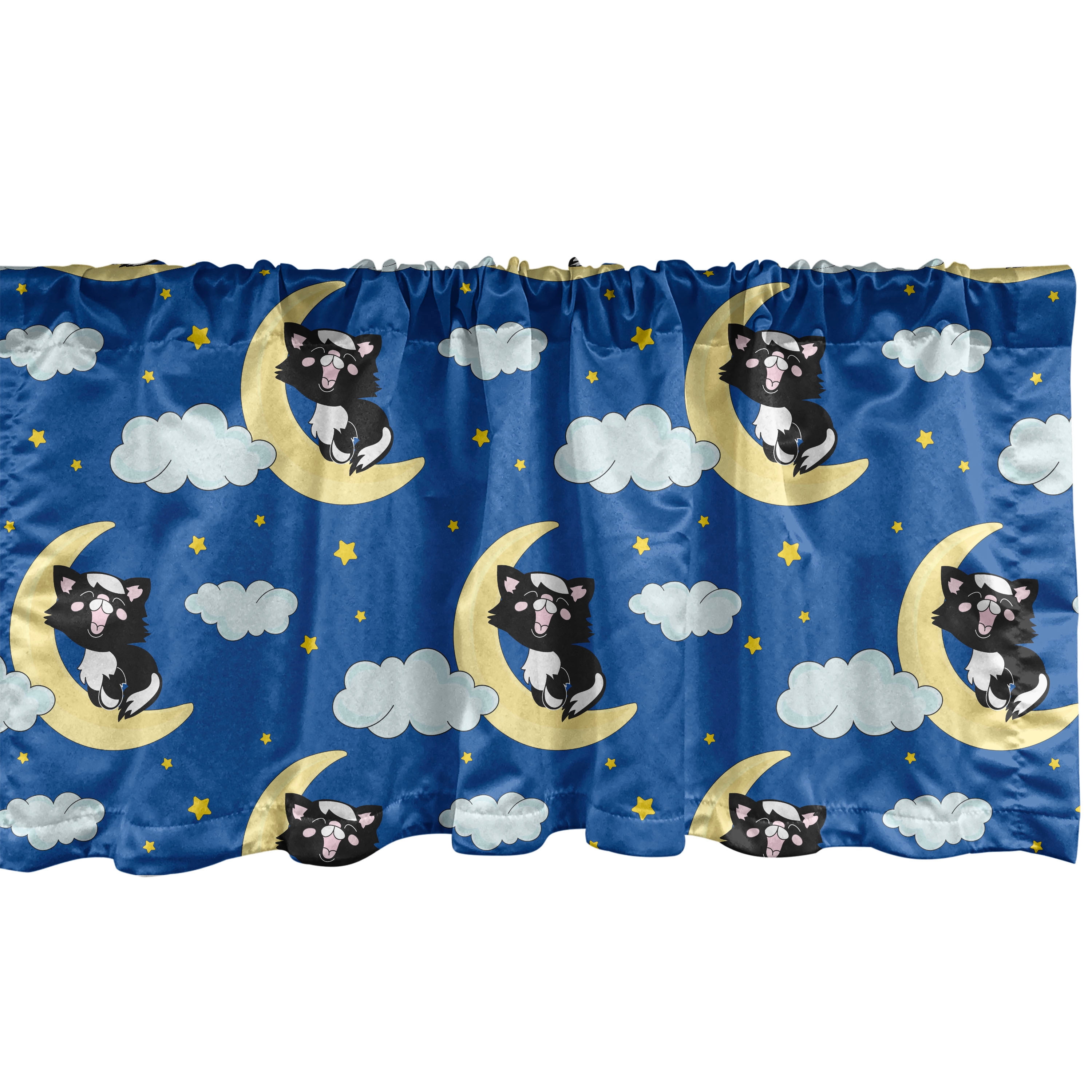 Ambesonne Cat Window Valance, Animals on Moons Clouds Stars, 54" X 12 ...