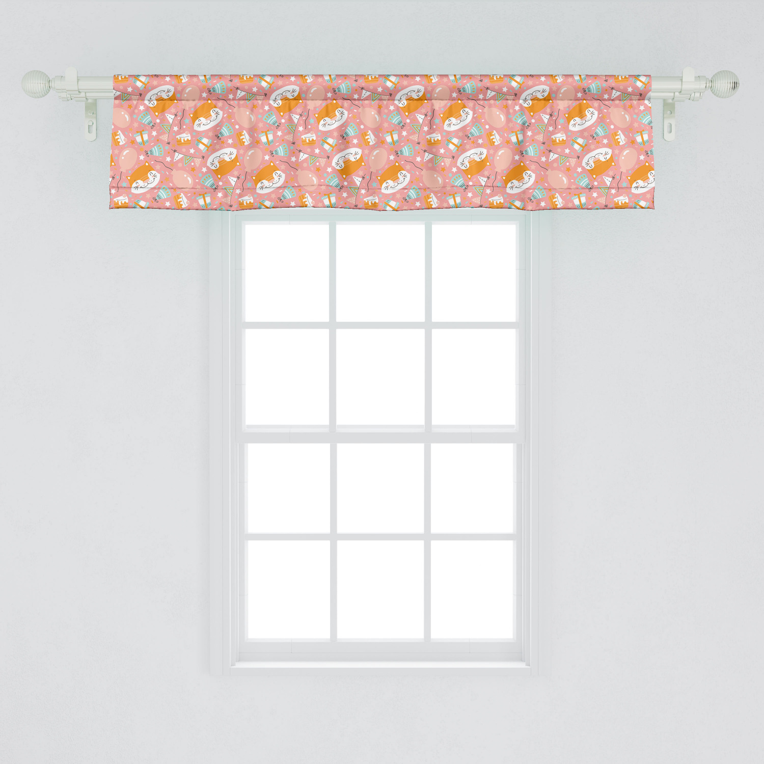 Ambesonne Cat Window Valance, Birthday Party Theme with Cake Cartoon ...