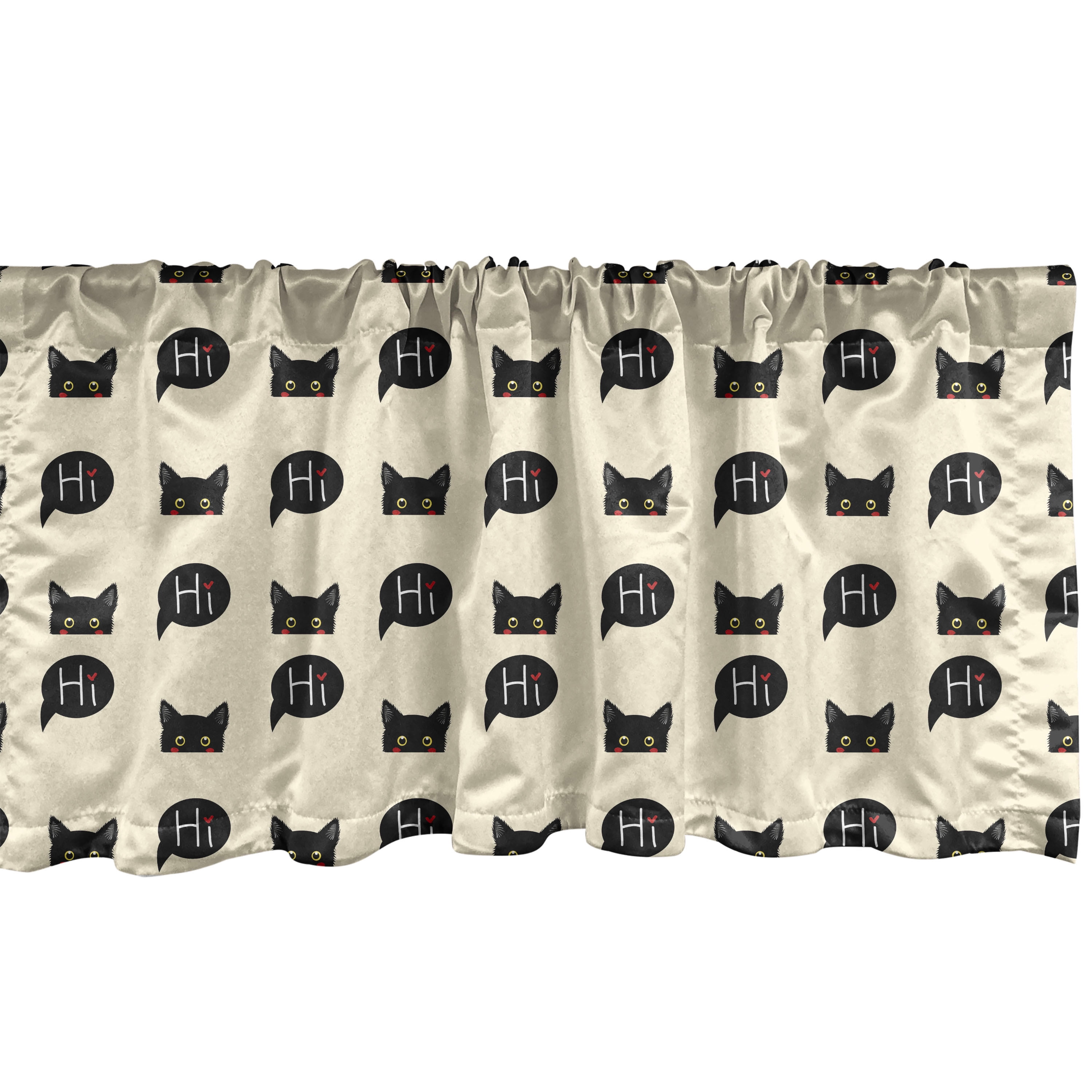 Ambesonne Cat Window Valance, Black Kitties Saying Hi, 54" X 18", Ivory ...
