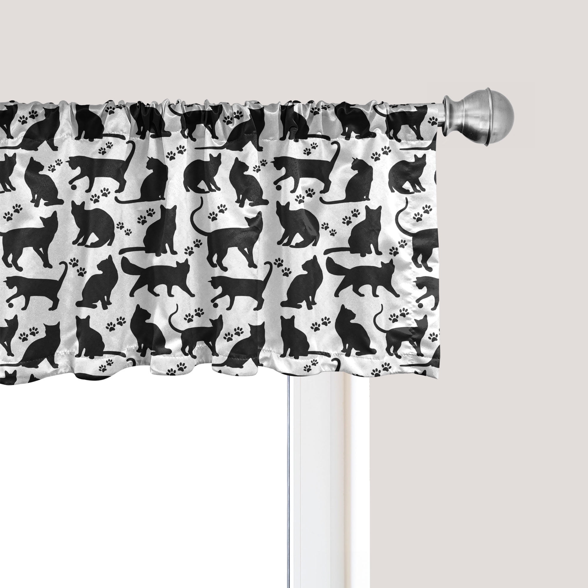Ambesonne Cat Window Valance, Black Silhouettes Friendly, 54" X 12 ...