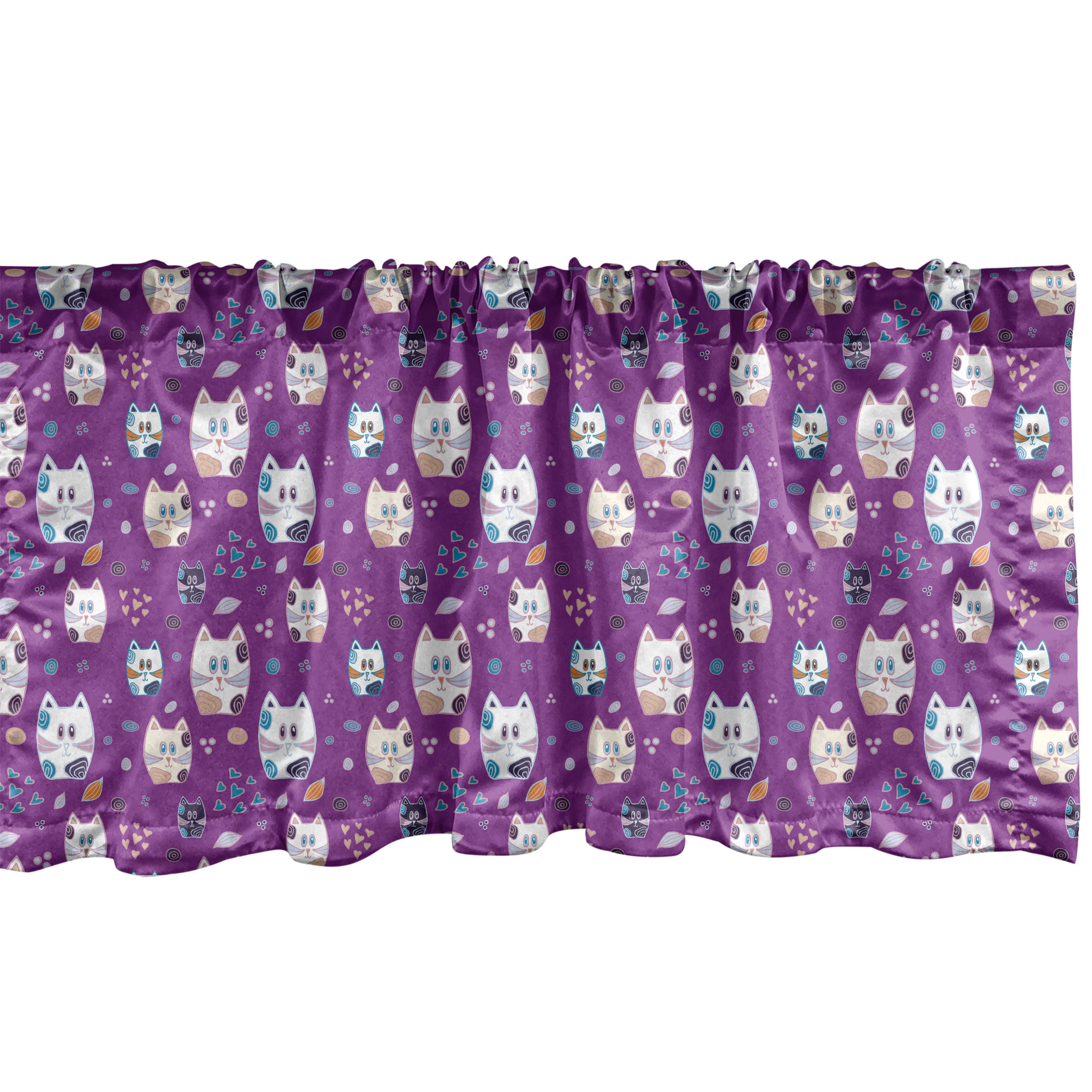 Ambesonne Cat Window Valance, Doodle Cartoon Kittens, 54" X 12 ...