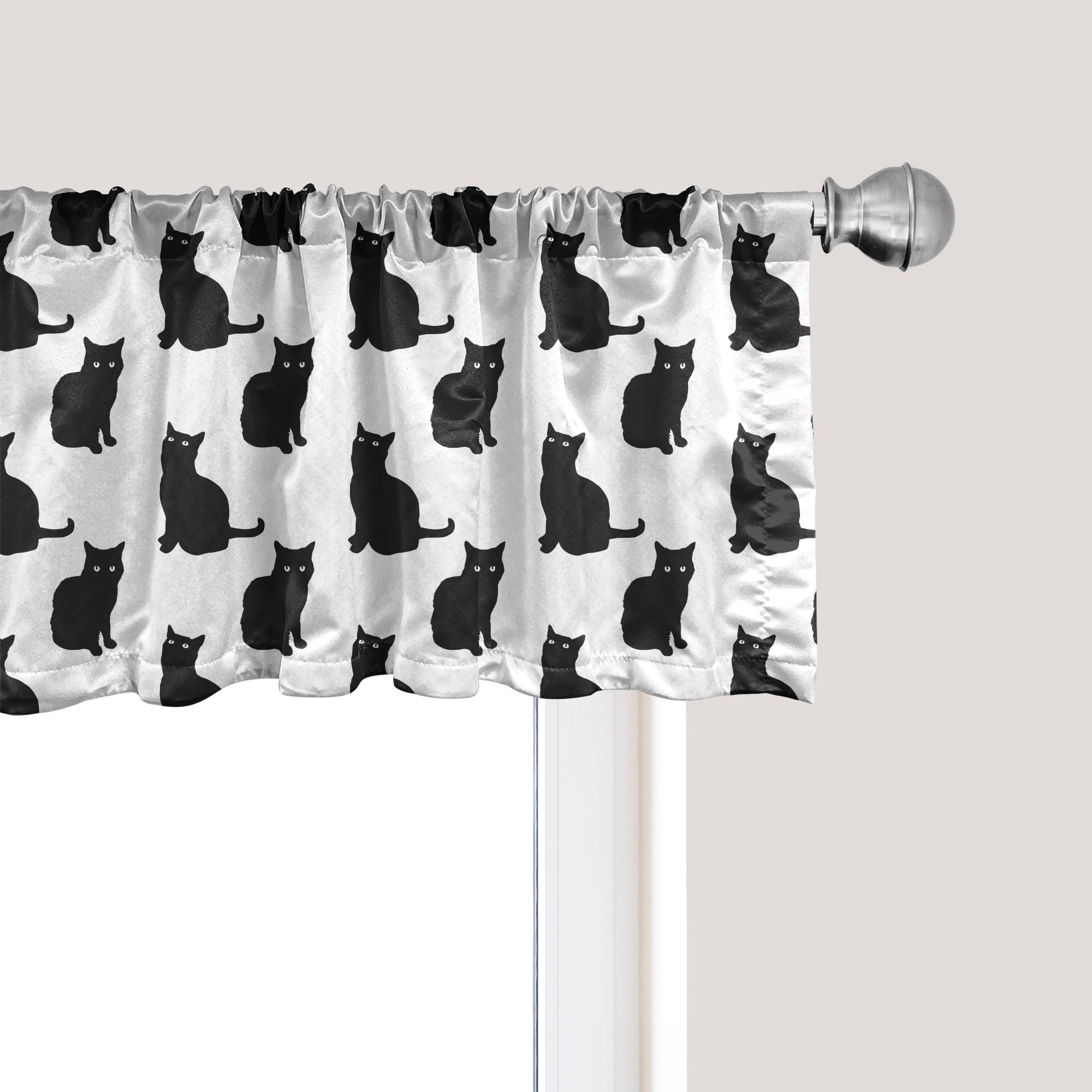 Ambesonne Cat Window Valance, Playful Black Kittens, 54" X 18", Black ...
