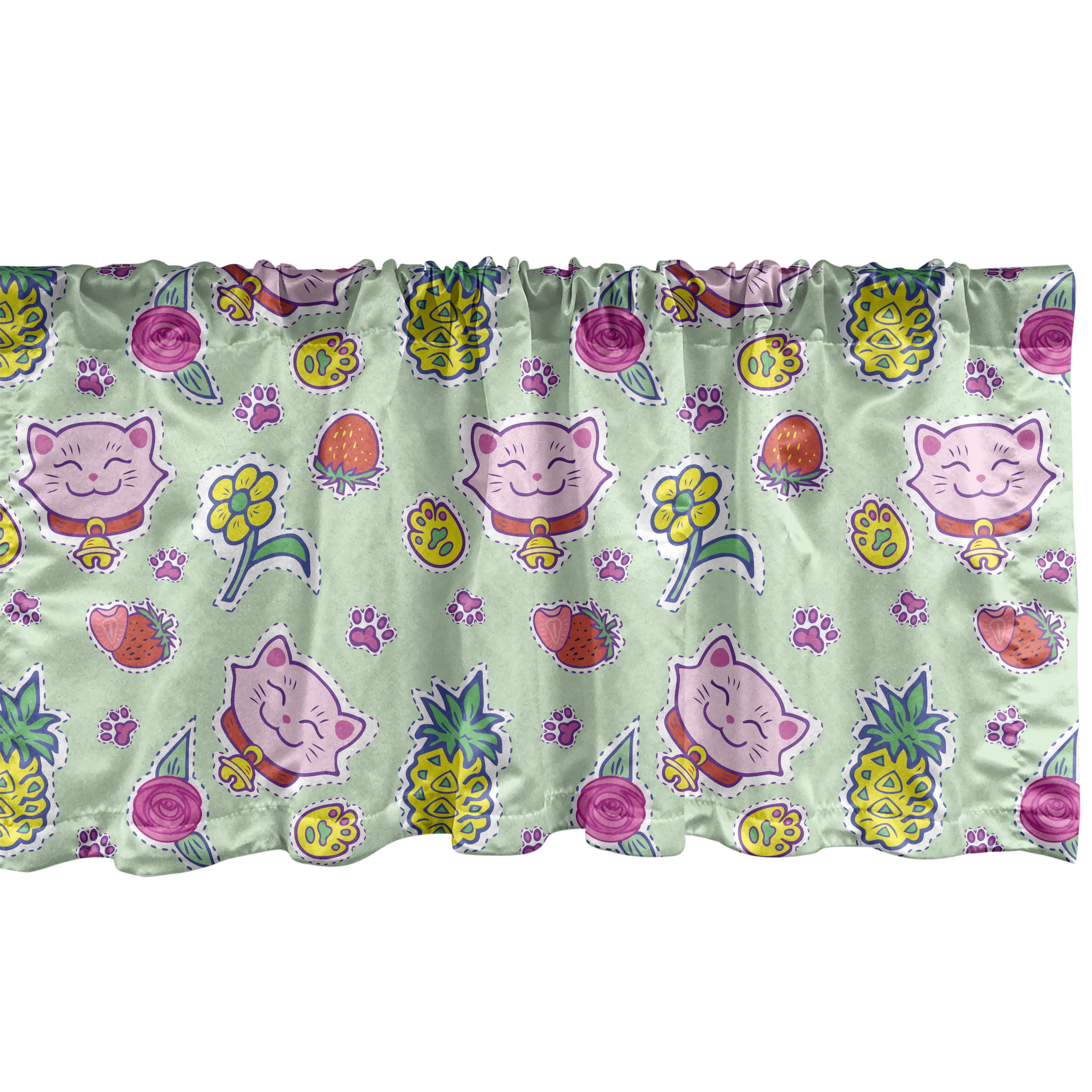 Ambesonne Cat Window Valance, Smiling Cat Maneki Neko, 54" X 18 ...