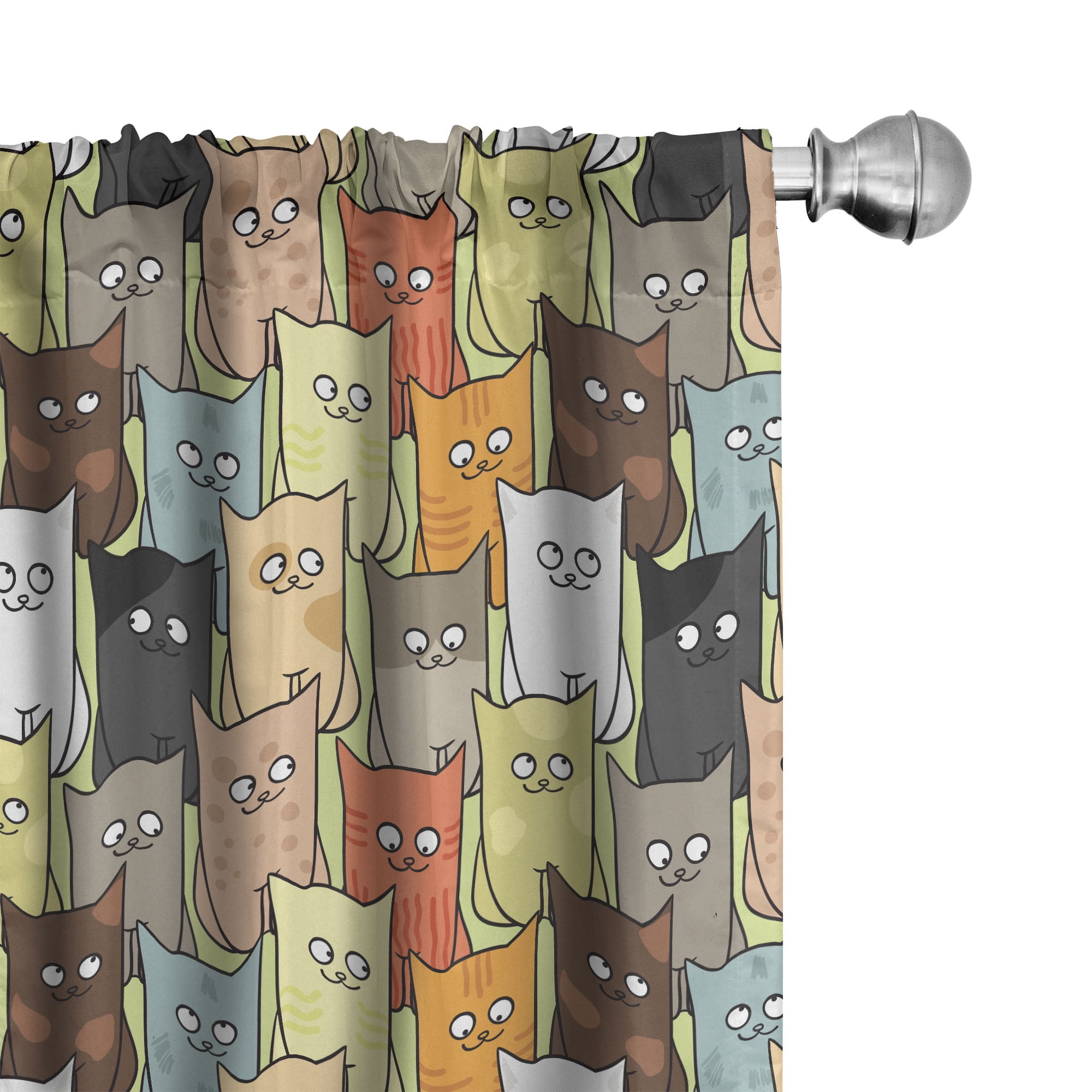 Ambesonne Cats Curtains, Funny Colored Cartoon, Pair of 28"x63 ...
