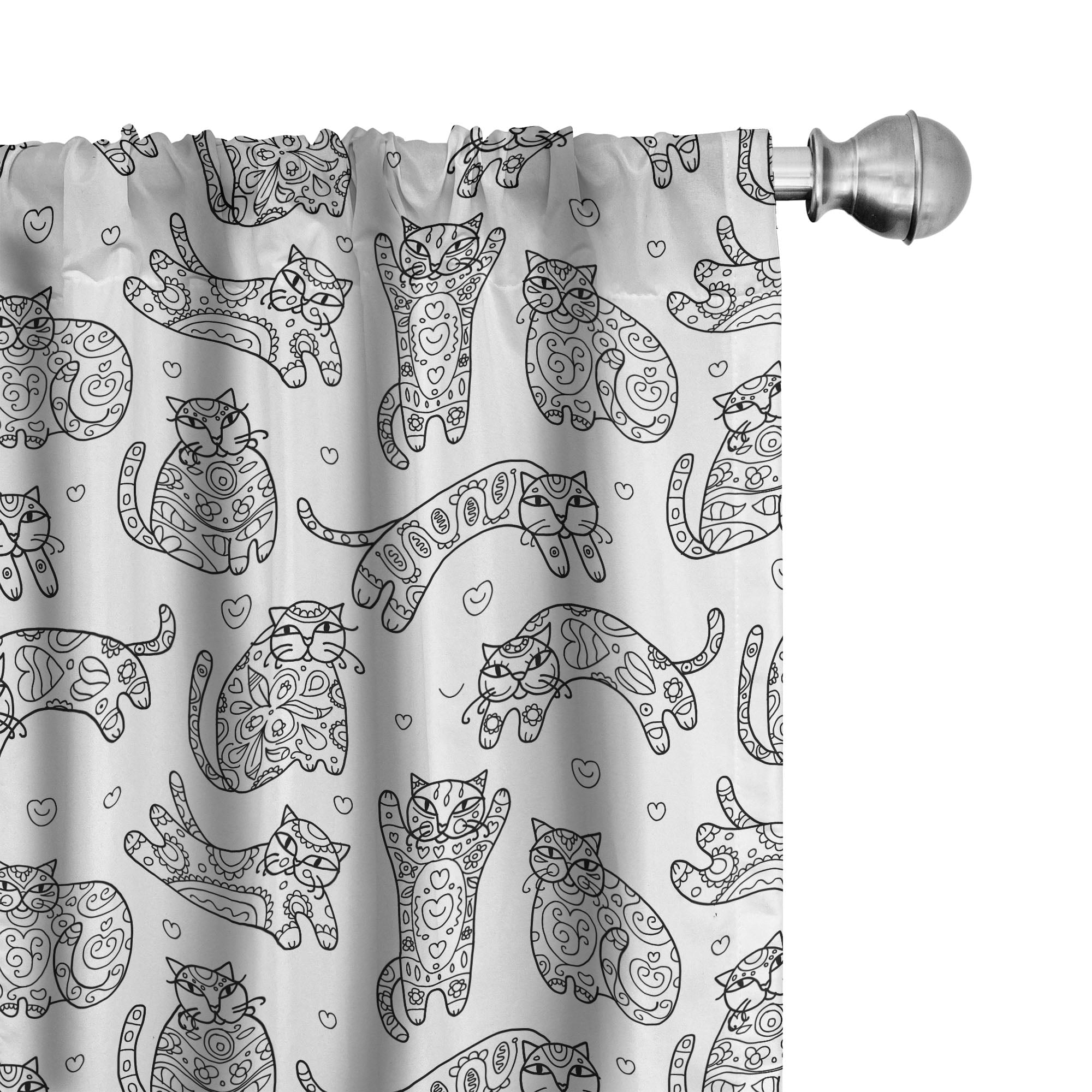 Ambesonne Cats Curtains, Ornamental Kittens Art, Pair of 28"x95", Black ...