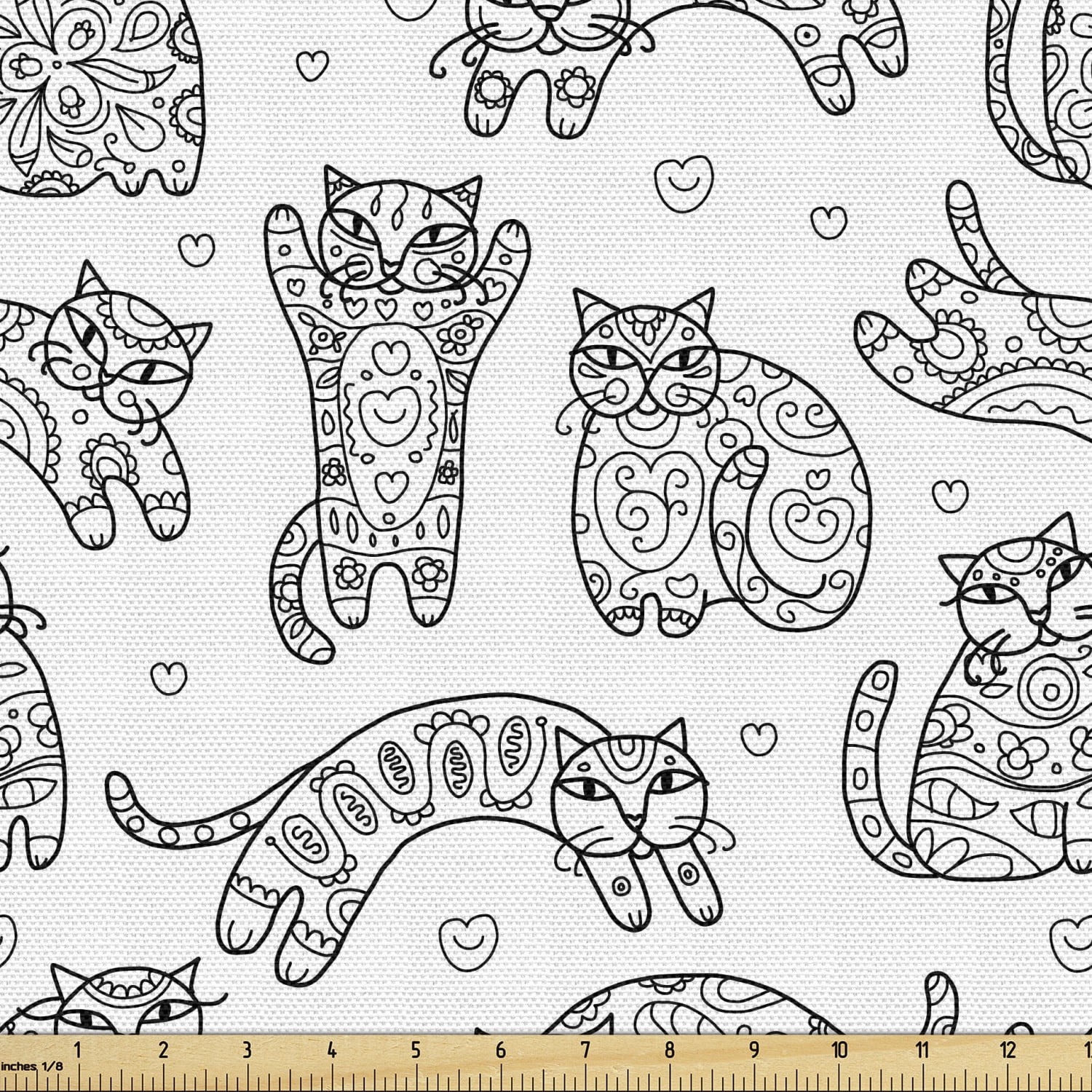 Ambesonne Cats Fabric by the Yard Upholstery, Ornamental Kittens Art, 3 ...
