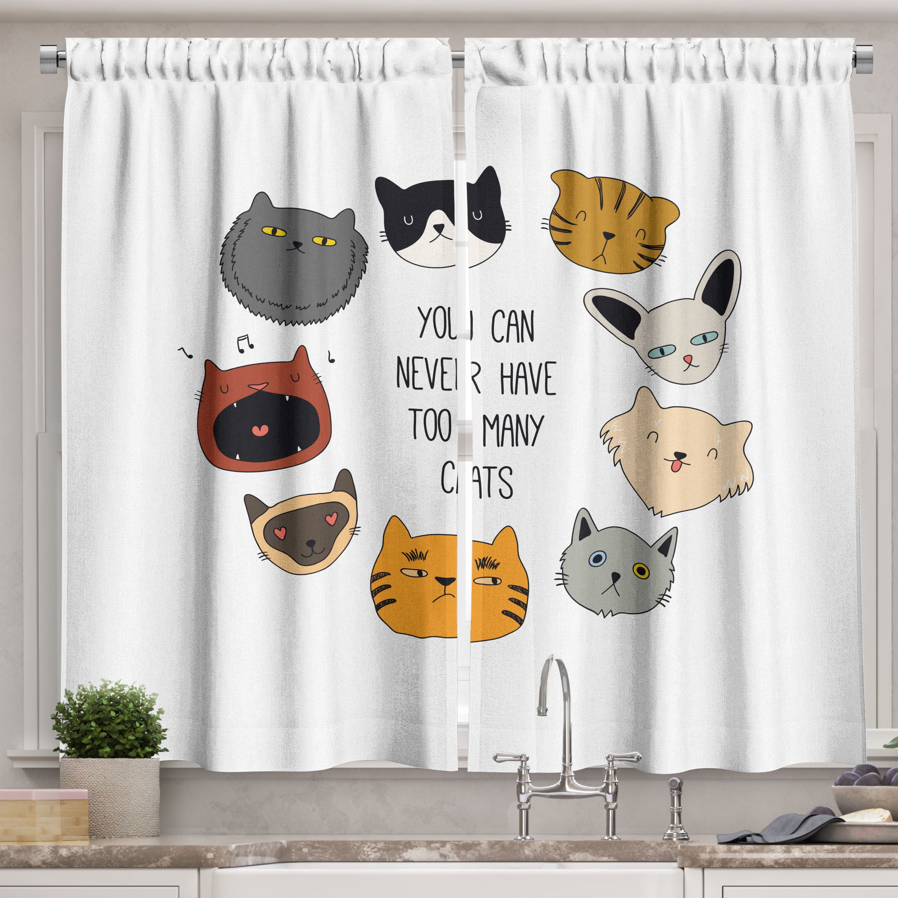 Ambesonne Cats Kitchen Curtains, Wording Love Whiskers Happy, 55"x39 ...